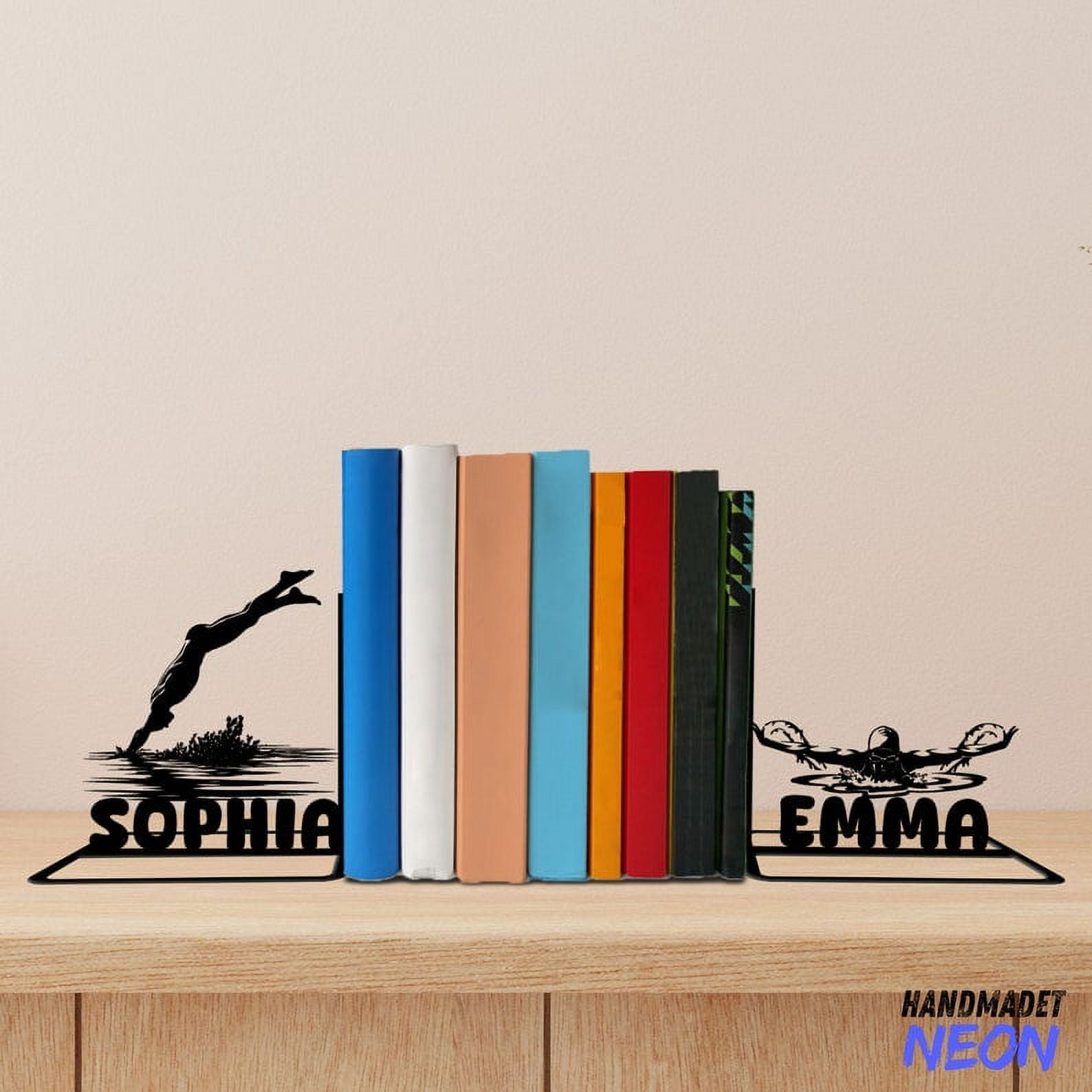 Handmadetneonsign Swimming Metal Bookends, Swimmer Name Bookend, Sport ...