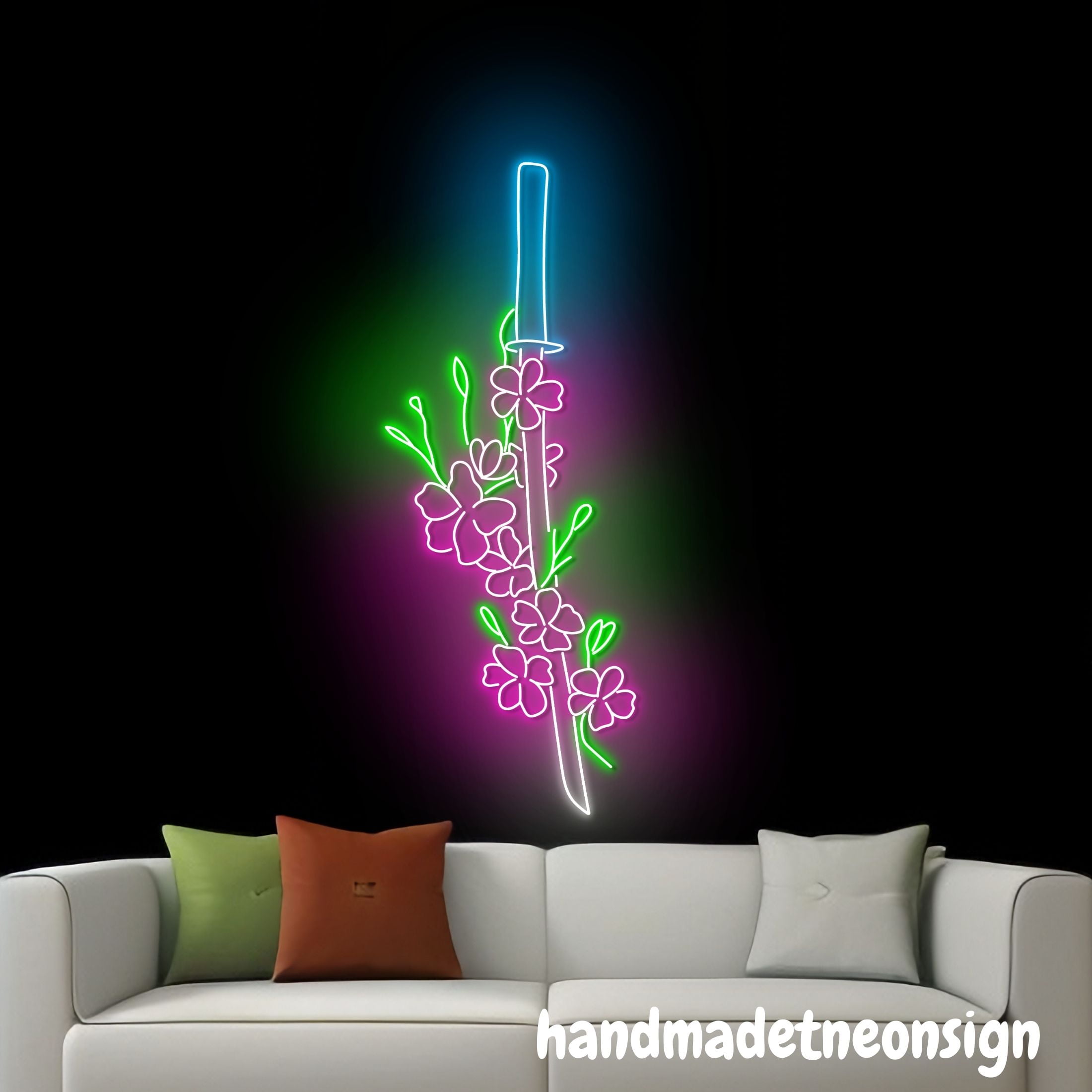 Handmadetneonsign Sword And Cherry Blossoms Neon Sign, Blossoms Led ...