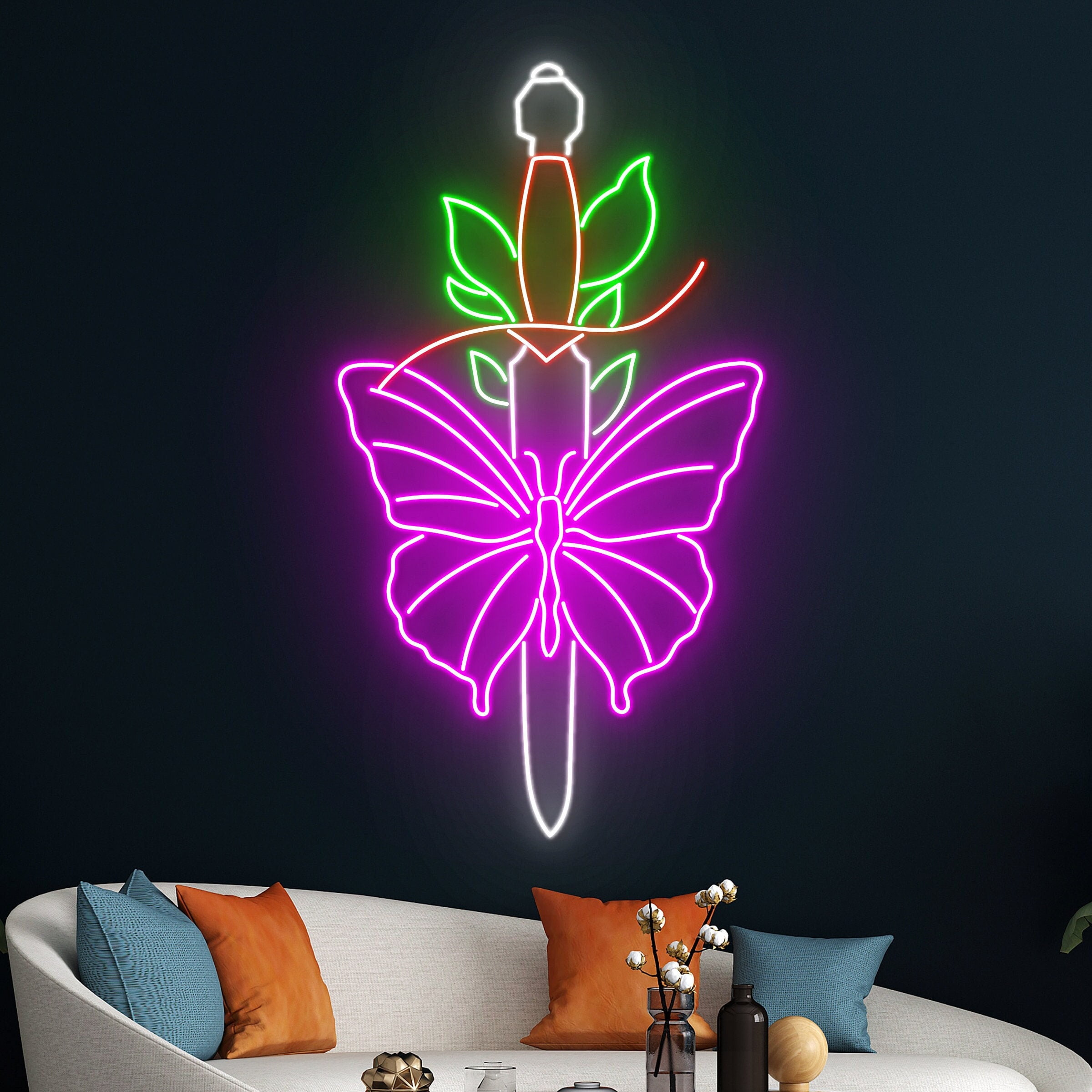 Handmadetneonsign Sword Butterfly Neon Light, Butterfly Dagger Led ...