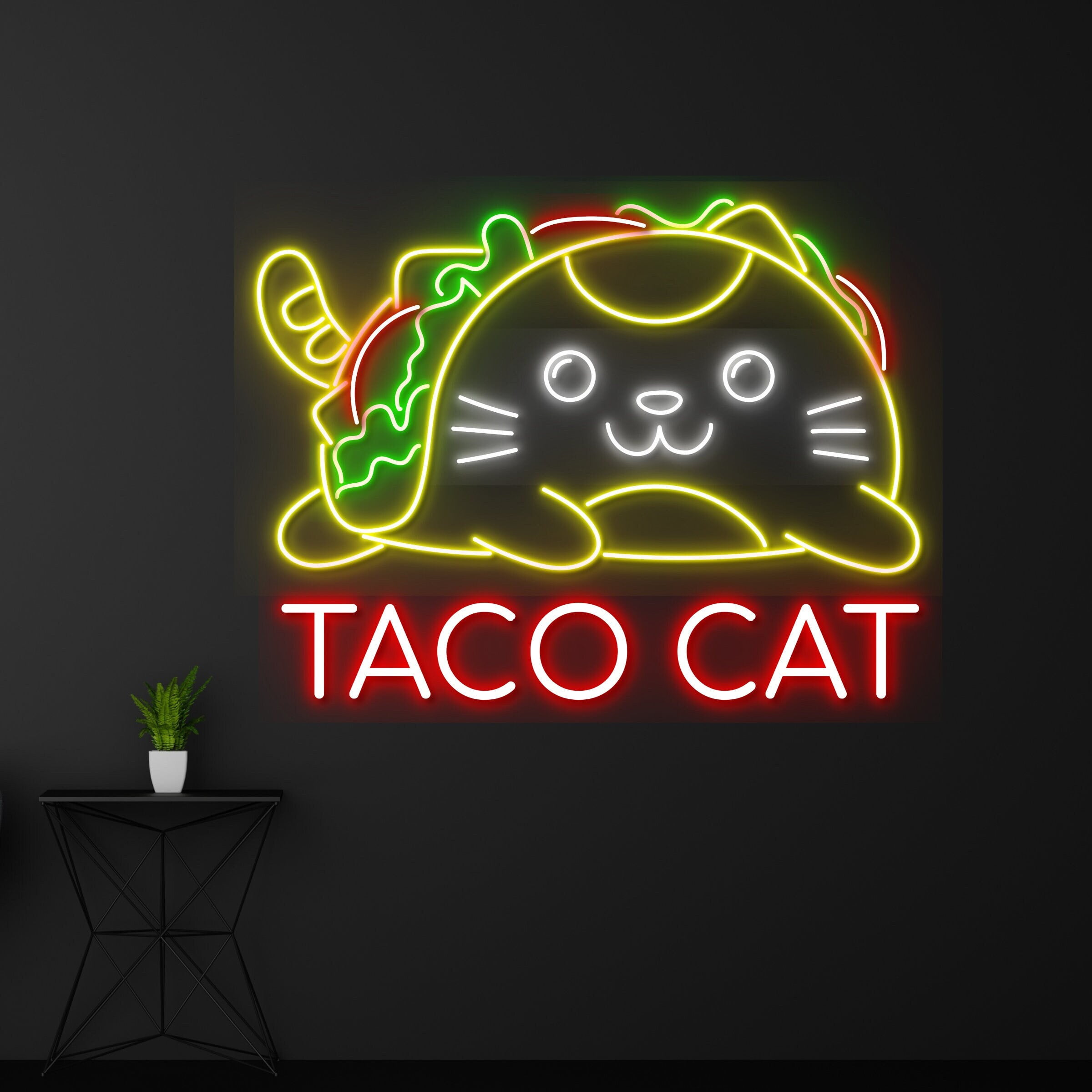 Handmadetneonsign Taco Cat Neon Sign, Tacos Cat Led Sign, Cat Taco Led Light, Cat Tacos Neon ...