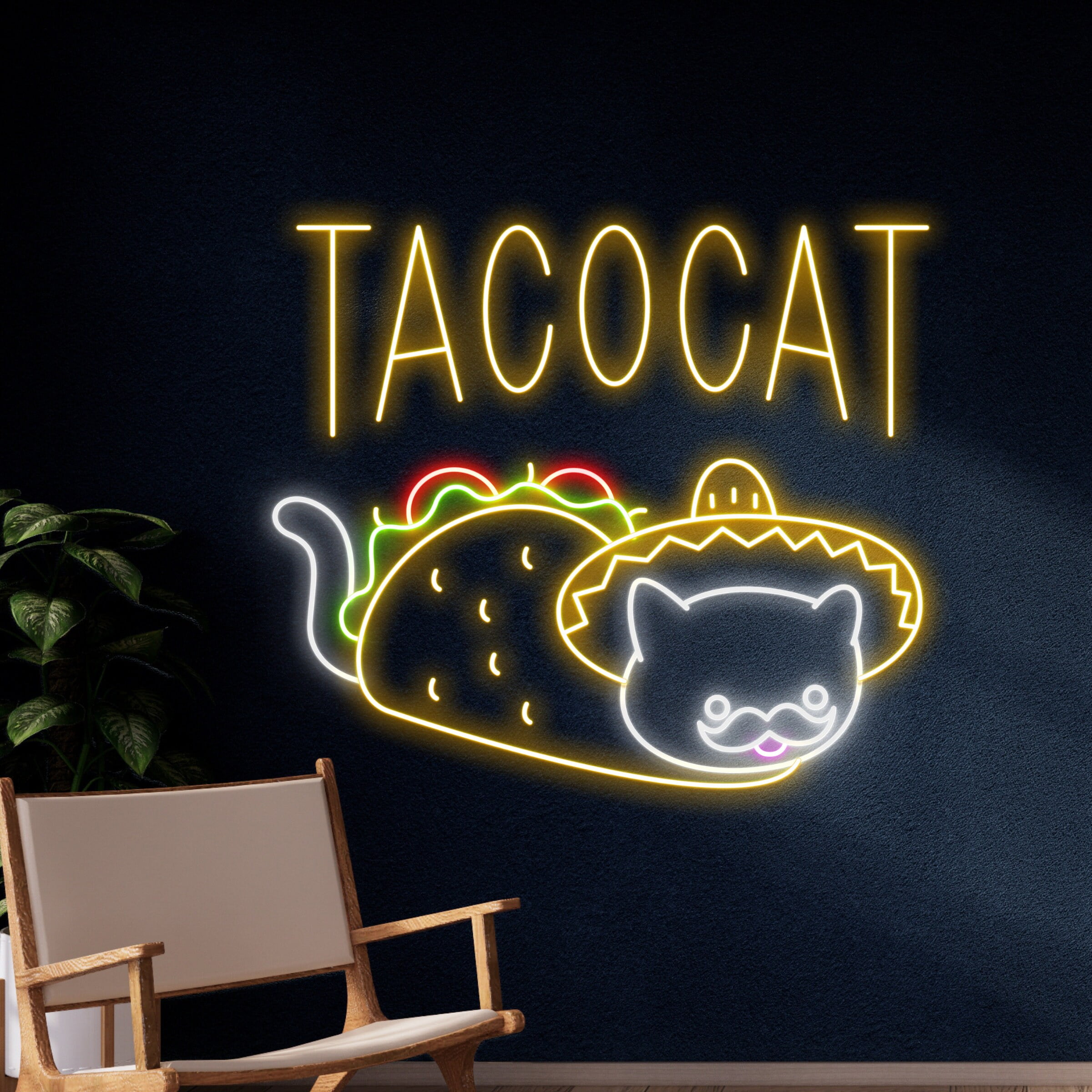 Handmadetneonsign Taco Cat Neon Sign, Tacos Cat Led Sign, Cat Taco Led ...