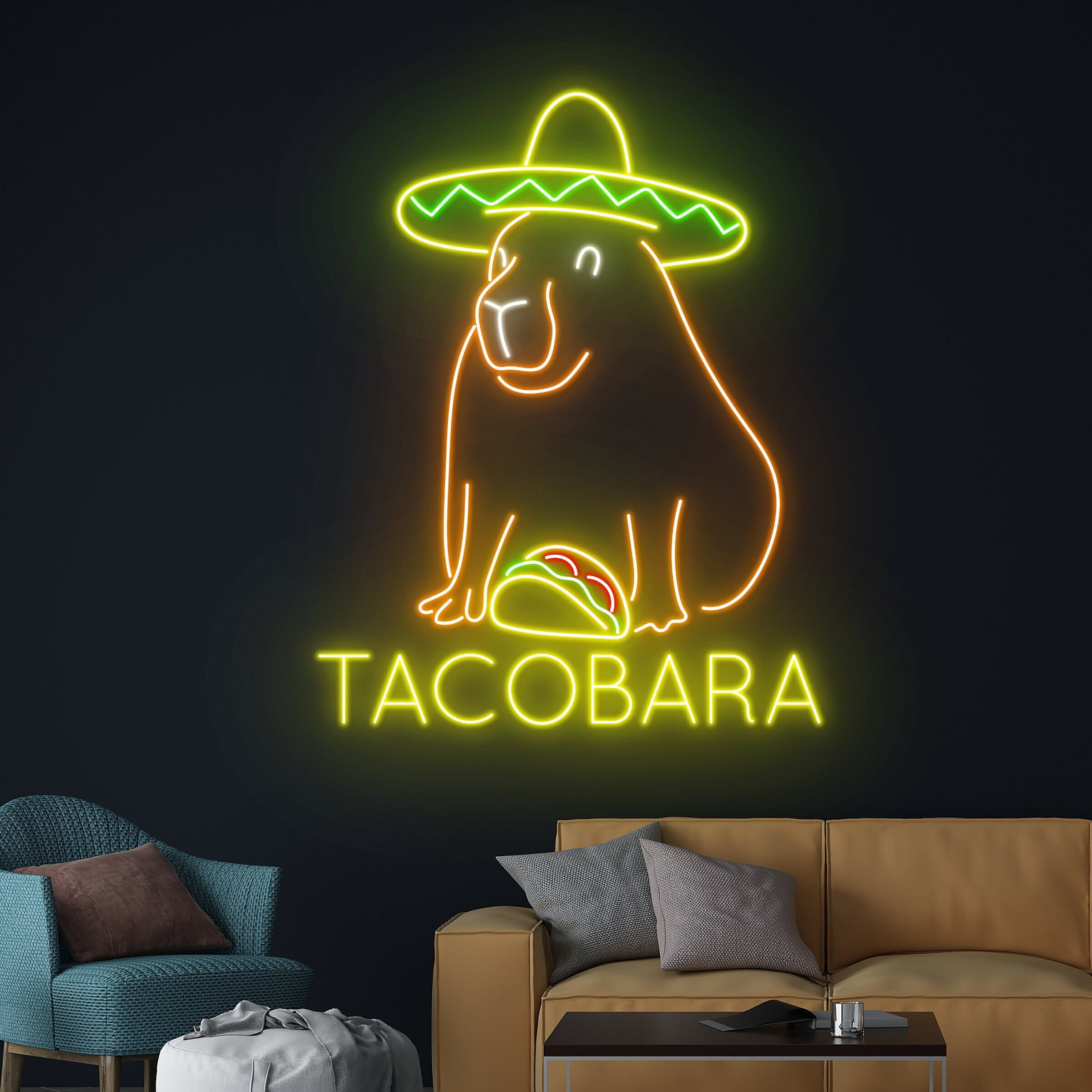 Handmadetneonsign Tacobara Capybara Tacos Neon Sign, Tacos Capybara Led ...
