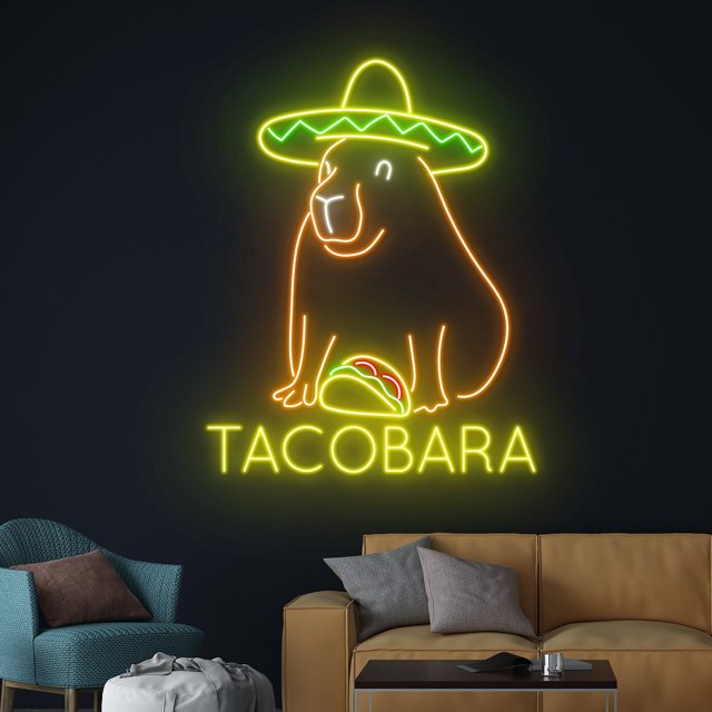 Handmadetneonsign Tacobara Capybara Tacos Neon Sign, Tacos Capybara Led ...