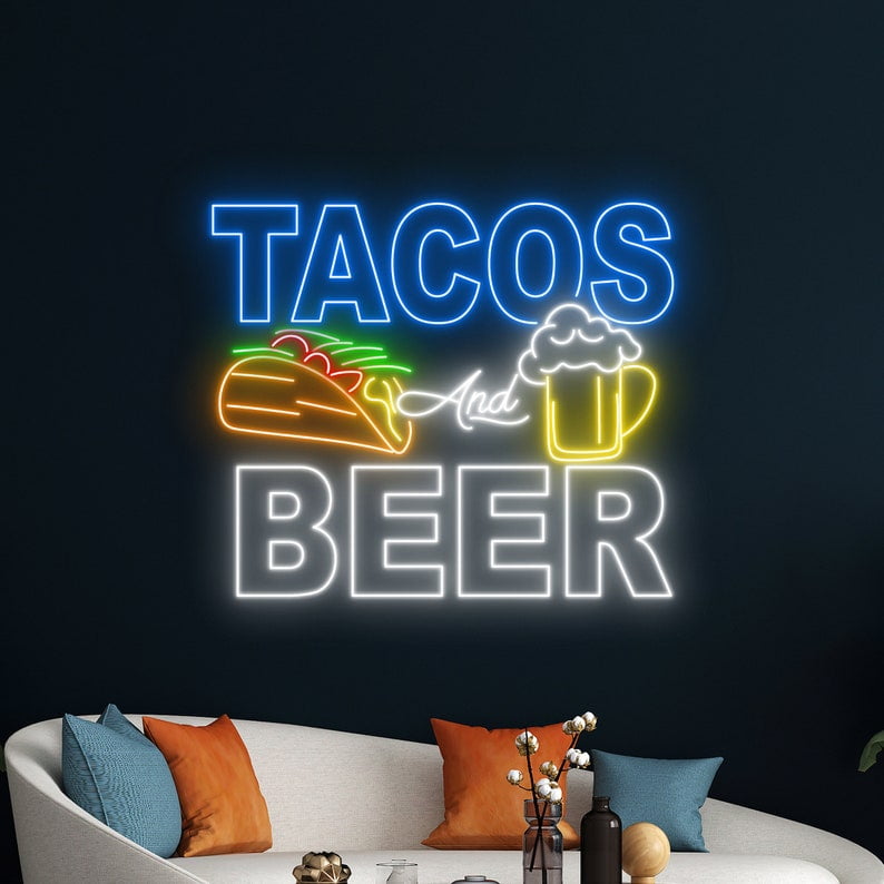 Handmadetneonsign Tacos And Beer Wall Art, Mexican Tacos Wall Decor ...