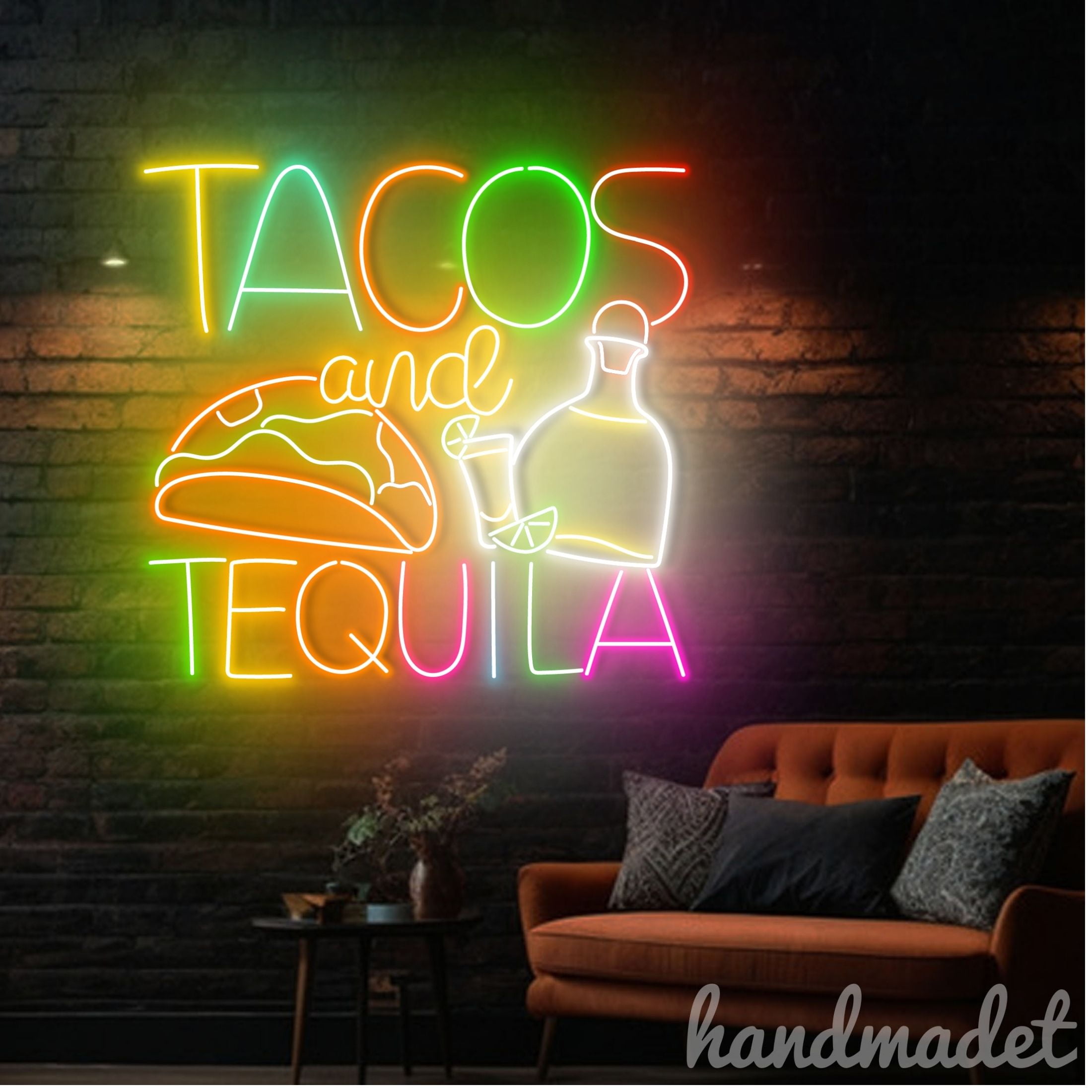 Handmadetneonsign Tacos And Tequila Neon Sign, Tacos Food Neon Sign ...