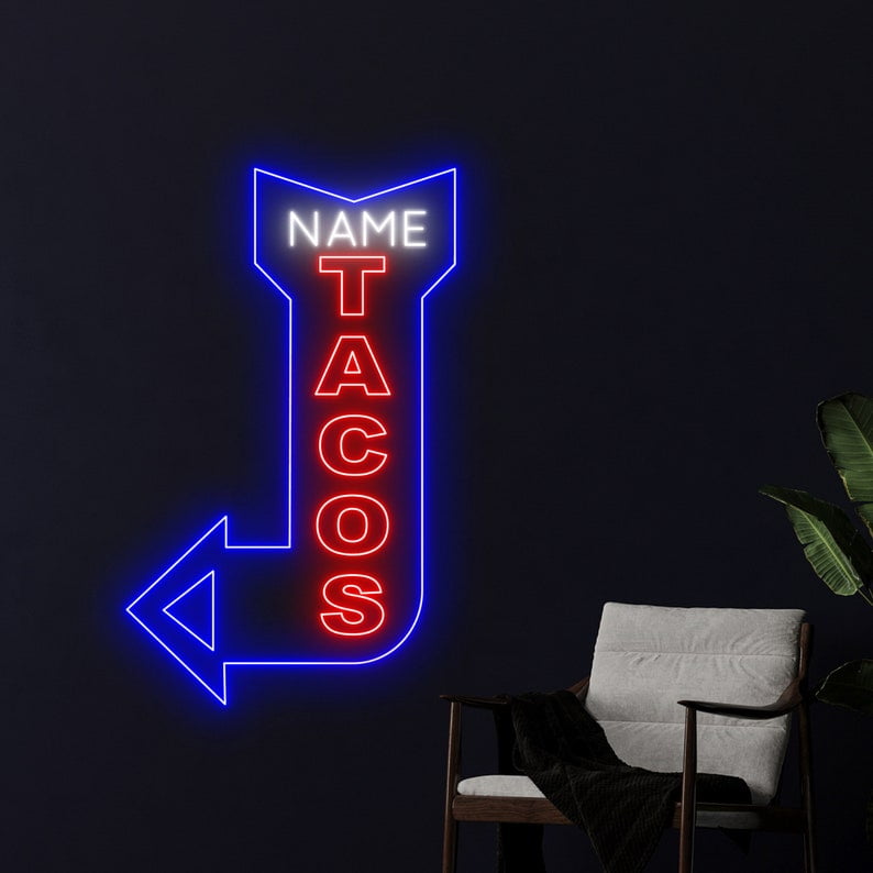 Handmadetneonsign Tacos Direction Arrow Neon Sign, Tacos Wall Art Decor ...