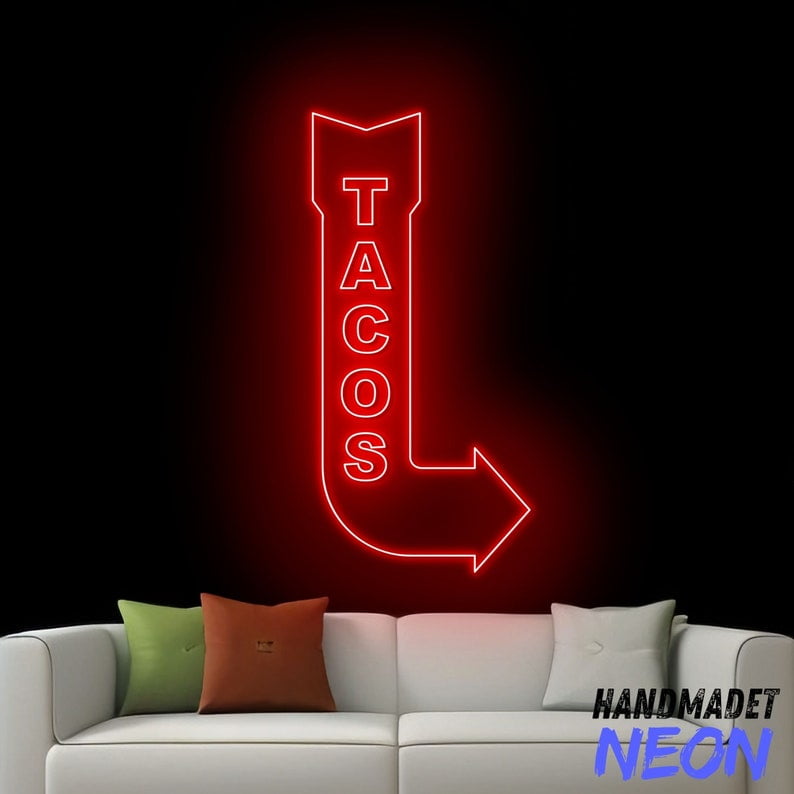 Handmadetneonsign Tacos Direction Neon Sign, Tacos Arrow Wall Art Light ...