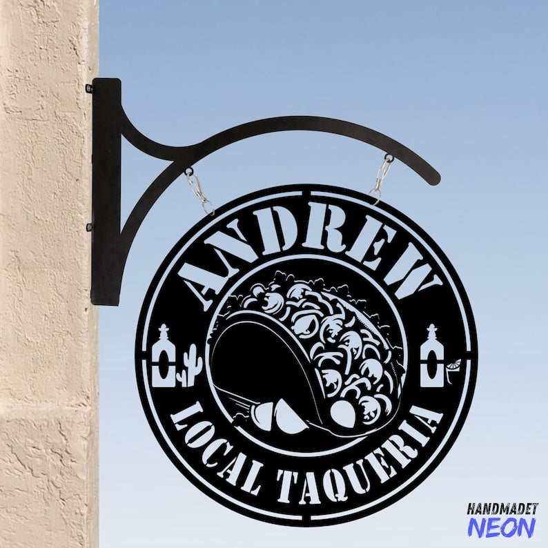 Handmadetneonsign Tacos Hanging Sign, Tacos Restaurant Outdoor Hanging ...