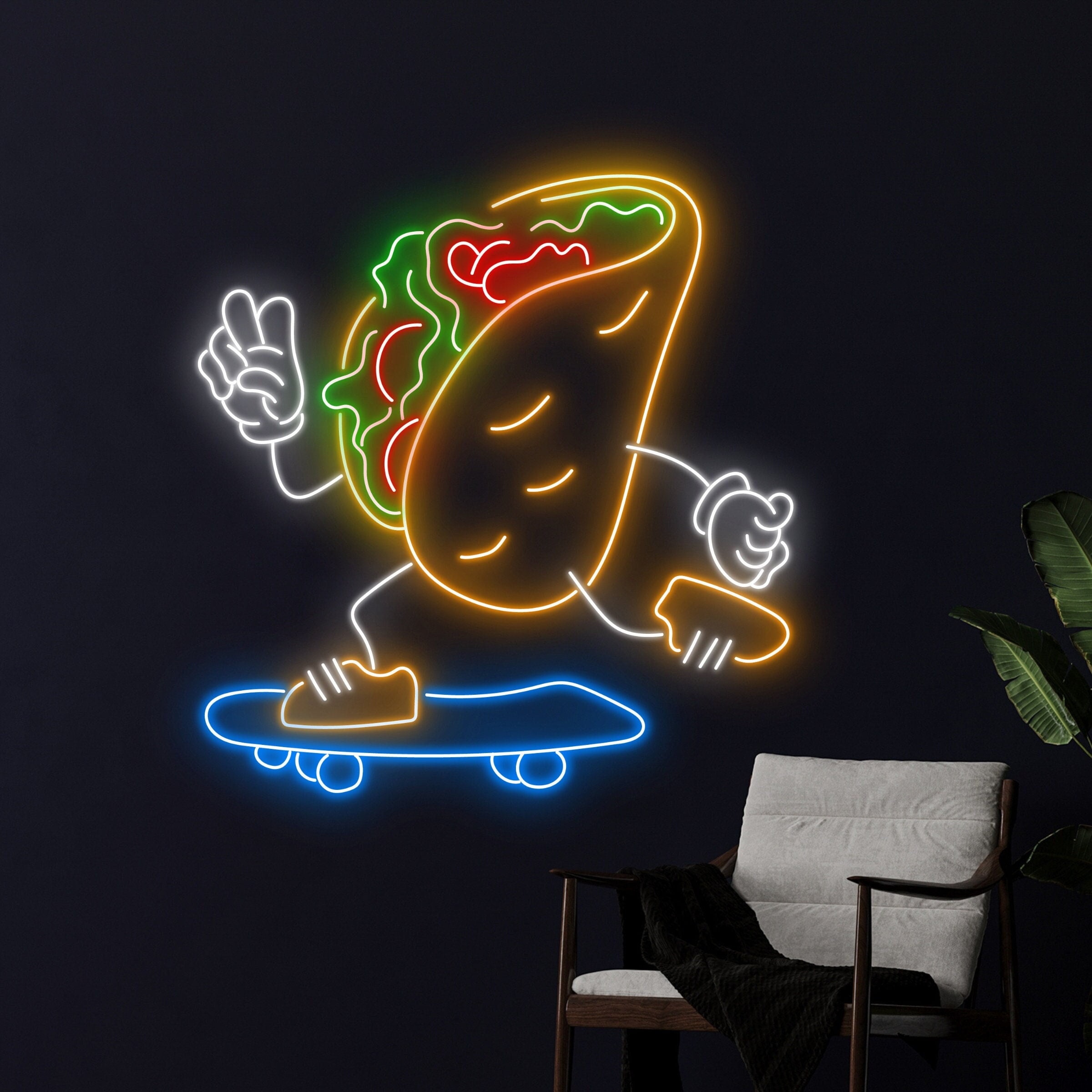 Handmadetneonsign Tacos Skateboarding Neon Sign, Skateboard Tacos Led ...