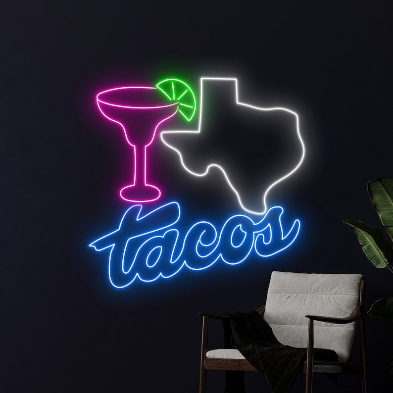 Handmadetneonsign Tacos Texas Map Neon Sign, Tacos Neon Light, Tacos ...