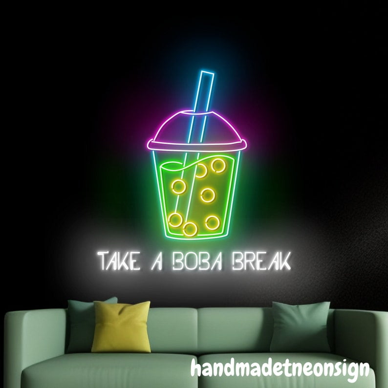 Handmadetneonsign Take A Boba Break Neon Sign, Bubble Milk Tea Led ...