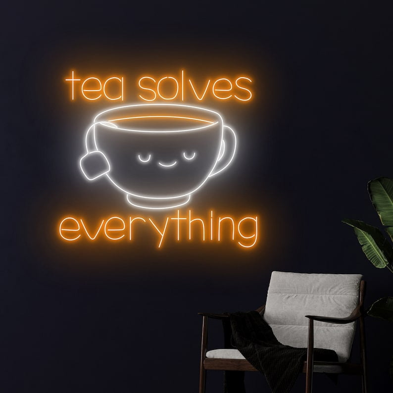 Handmadetneonsign Tea Solves Everything Neon Sign, Tea Cup Wall Art ...