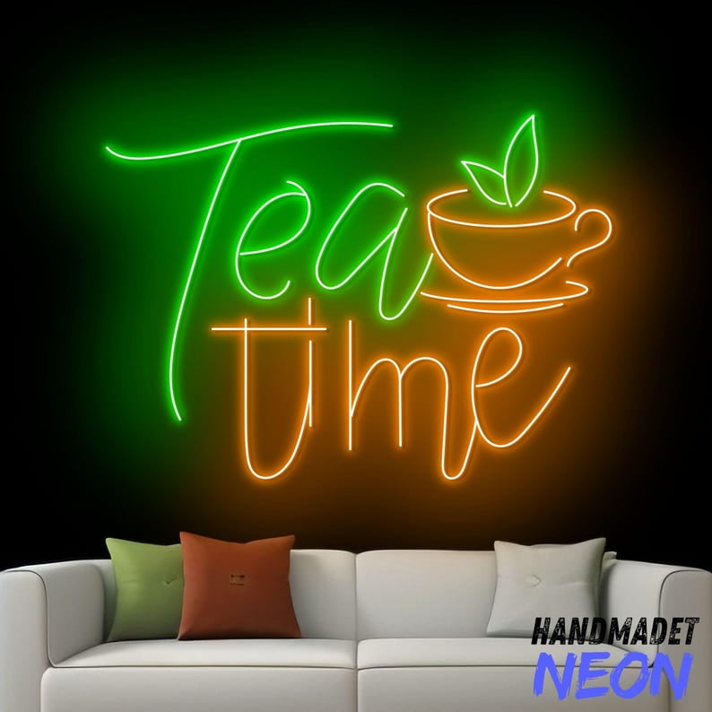 Handmadetneonsign Tea Time Neon Sign, Tea Cup Led Sign, Tea Store Wall ...