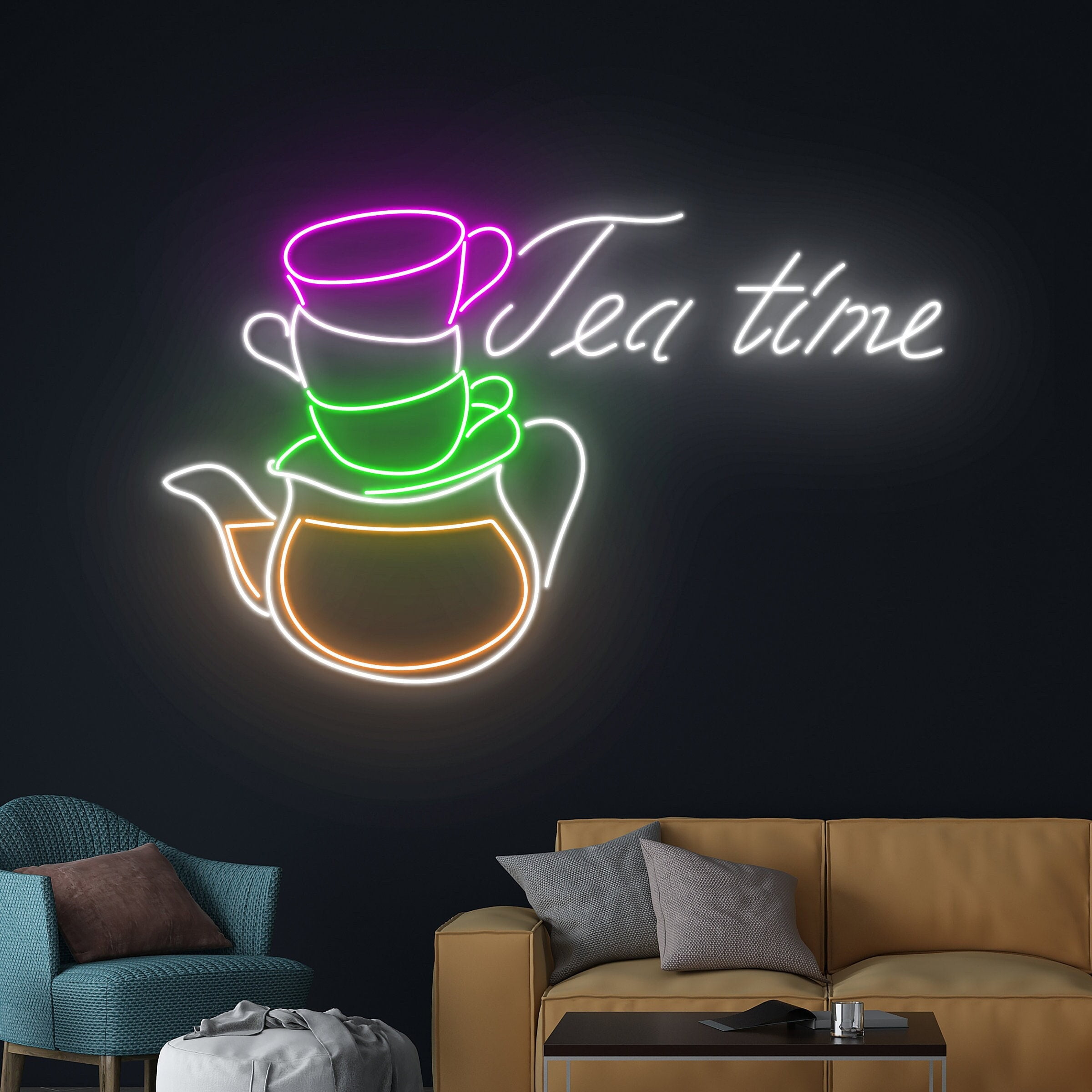 Handmadetneonsign Tea Time Neon Sign, Tea Cup Neon Light, Tea Pot LED ...