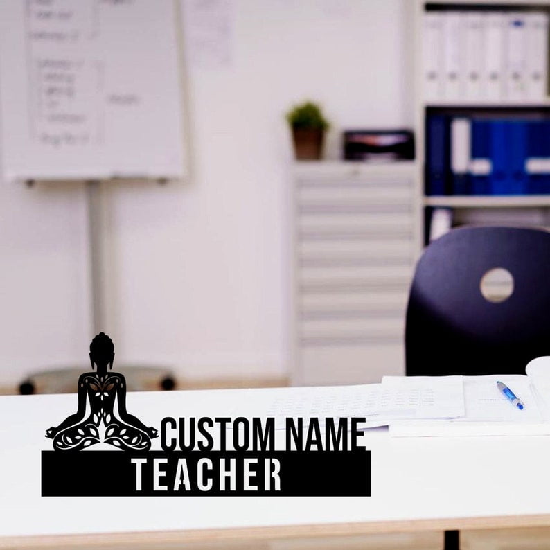 Handmadetneonsign Teacher Metal Nameplate, Yoga Teacher Desk Nameplate ...