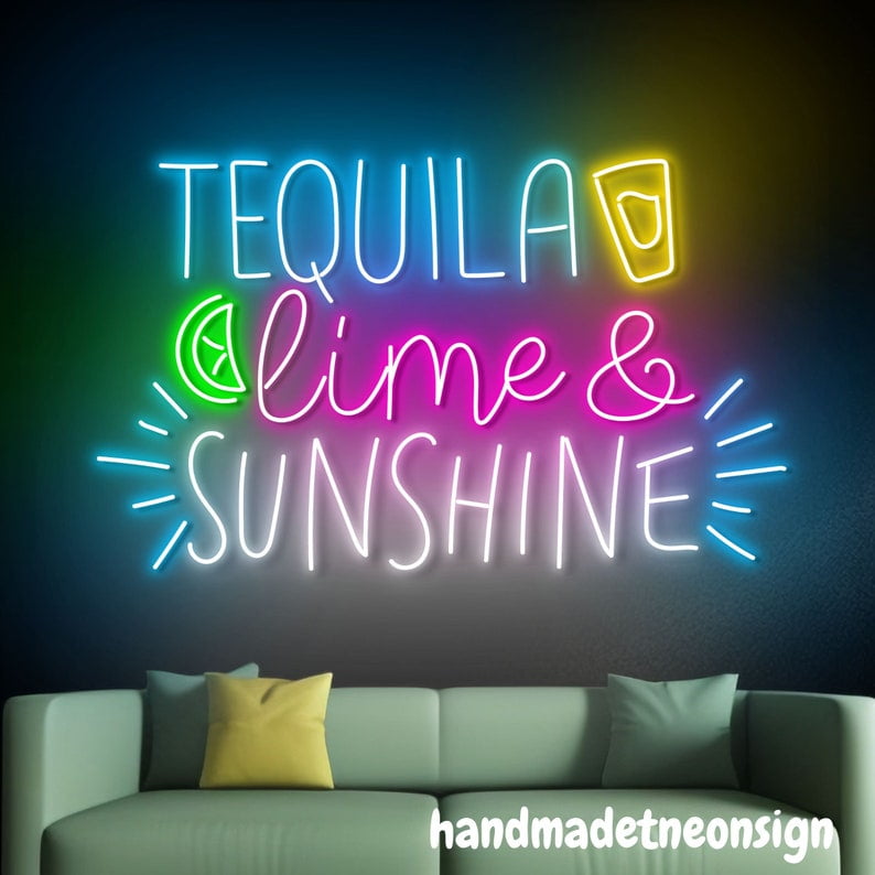 Handmadetneonsign Tequila Lime And Sunshine Neon Sign, Tequila Wall Art ...