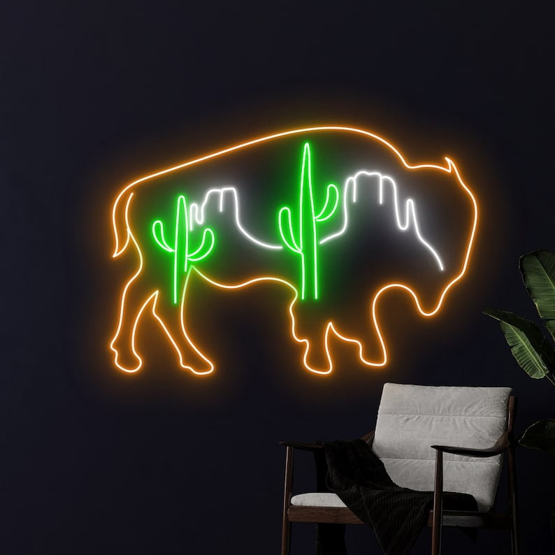 Handmadetneonsign Texas Bull Dessert Neon Sign, Longhorn Bull Head Led ...
