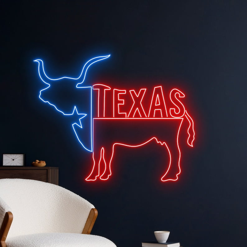 Handmadetneonsign Texas Bull Skull Neon Sign, Longhorn Bull Head Led ...