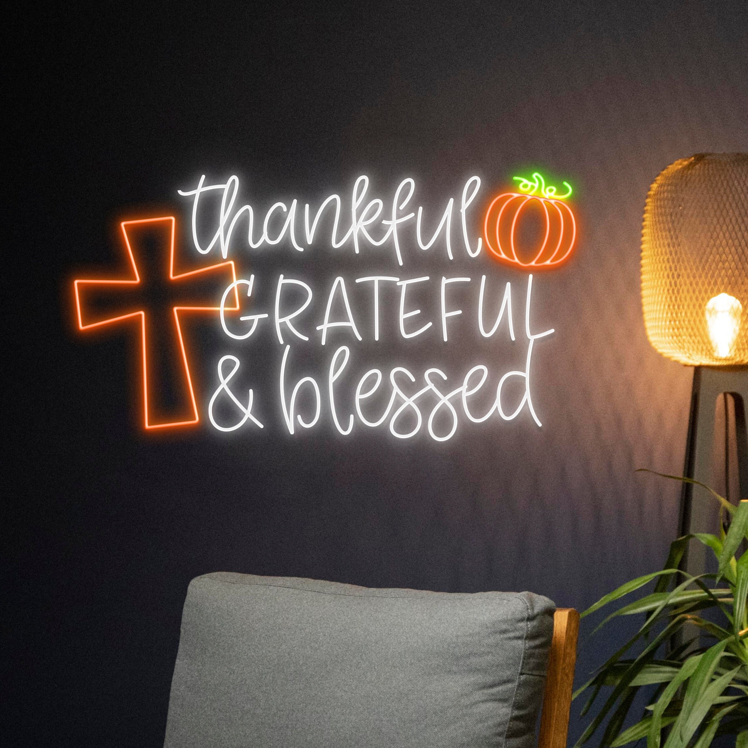 Handmadetneonsign Thankful Grateful Blessed Pumpkin Jesus Cross Neon ...