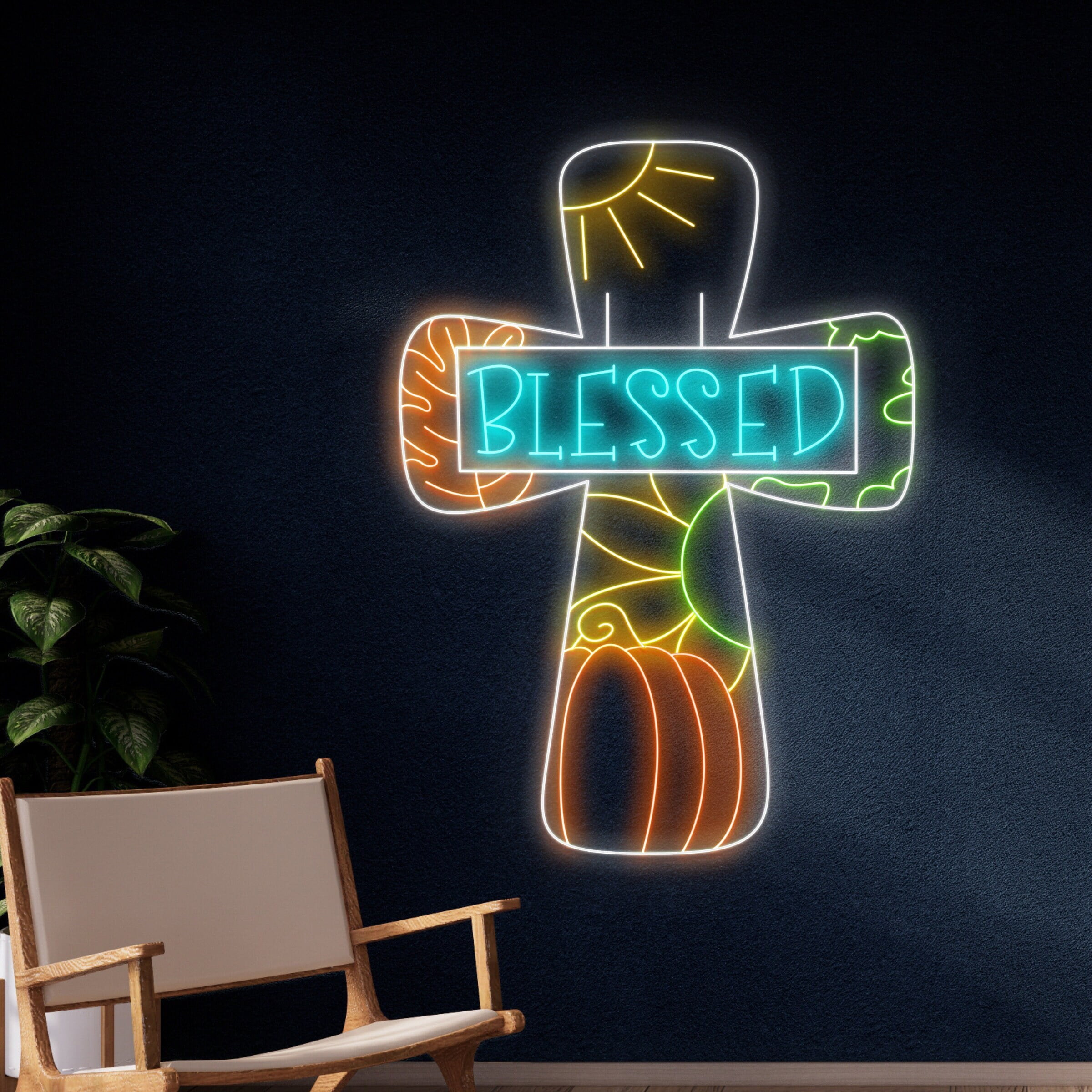 Handmadetneonsign Thanksgiving Blessed Cross Neon Sign, Thanksgiving ...