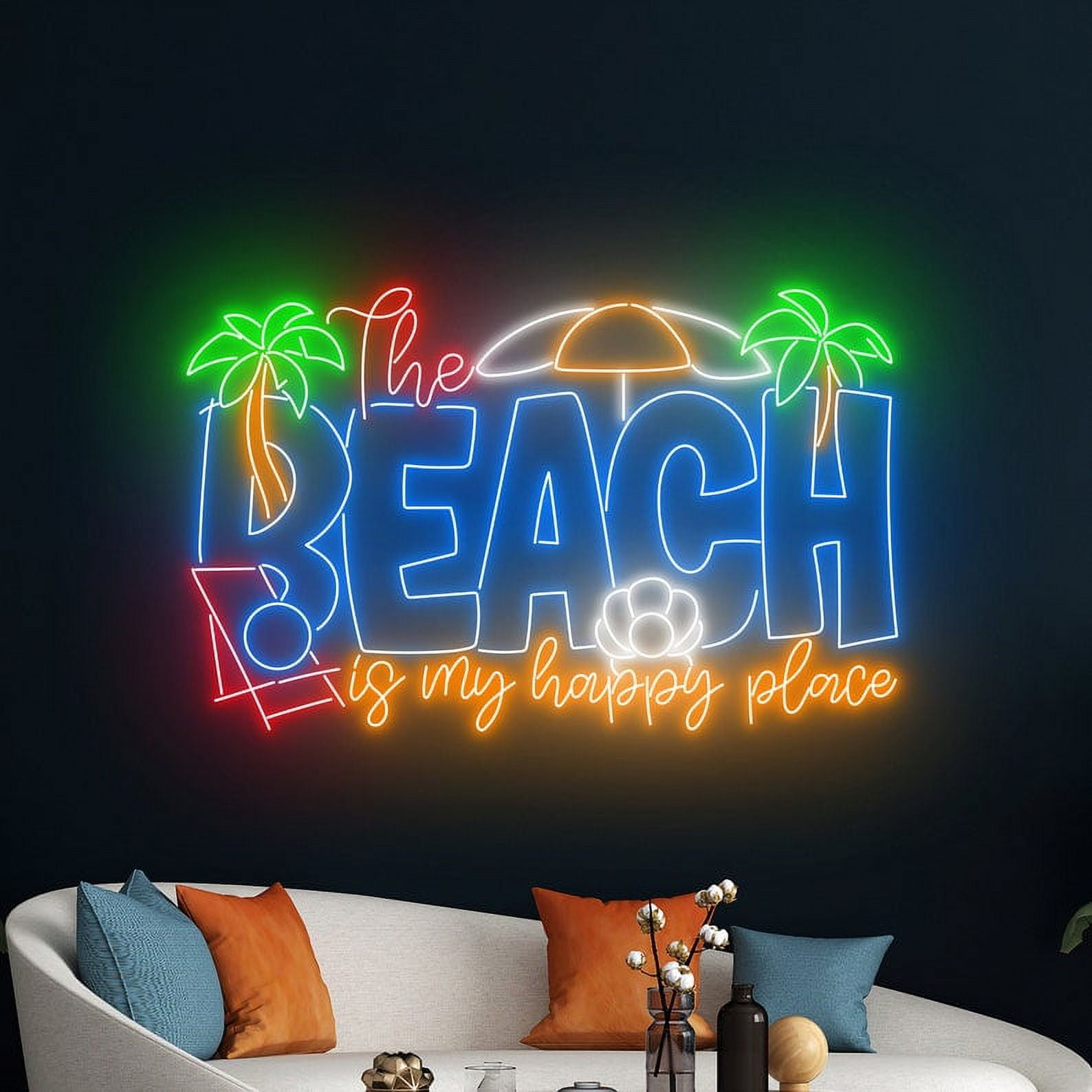 Handmadetneonsign The Beach Is My Happy Place Led Sign, Beach Neon Sign ...