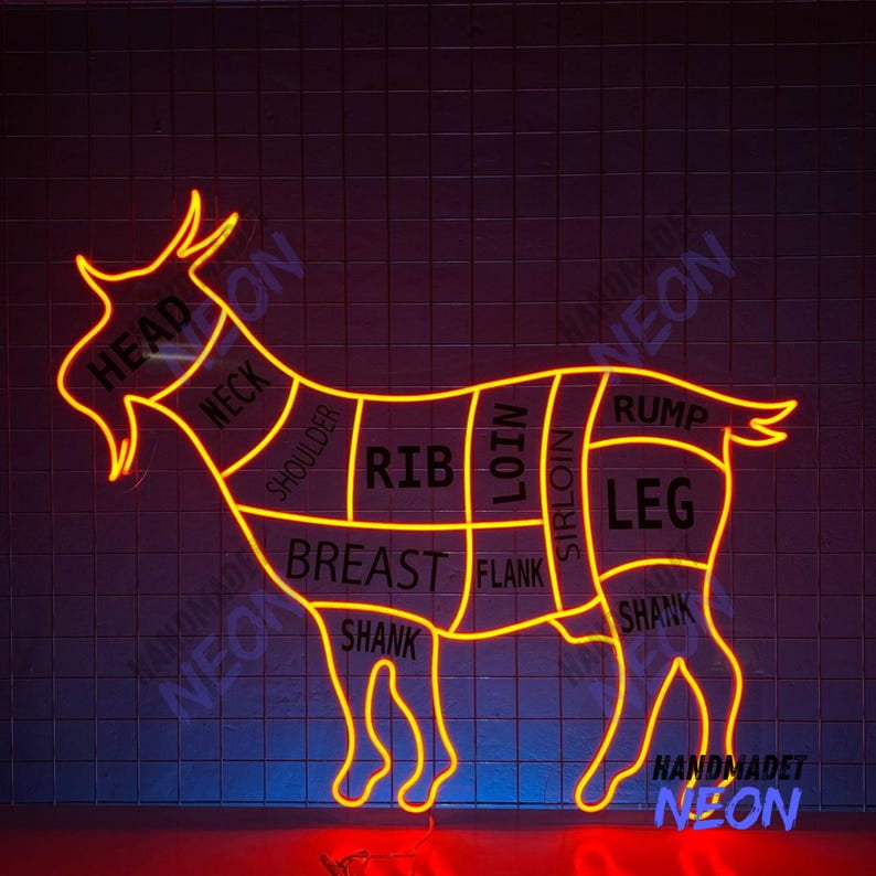 Handmadetneonsign The Butcher Goat Acrylic Neon Sign, Goat Meat Neon ...