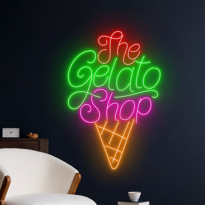 Handmadetneonsign The Gelato Shop Wall Art, Ice Cream Cone Wall Decor ...