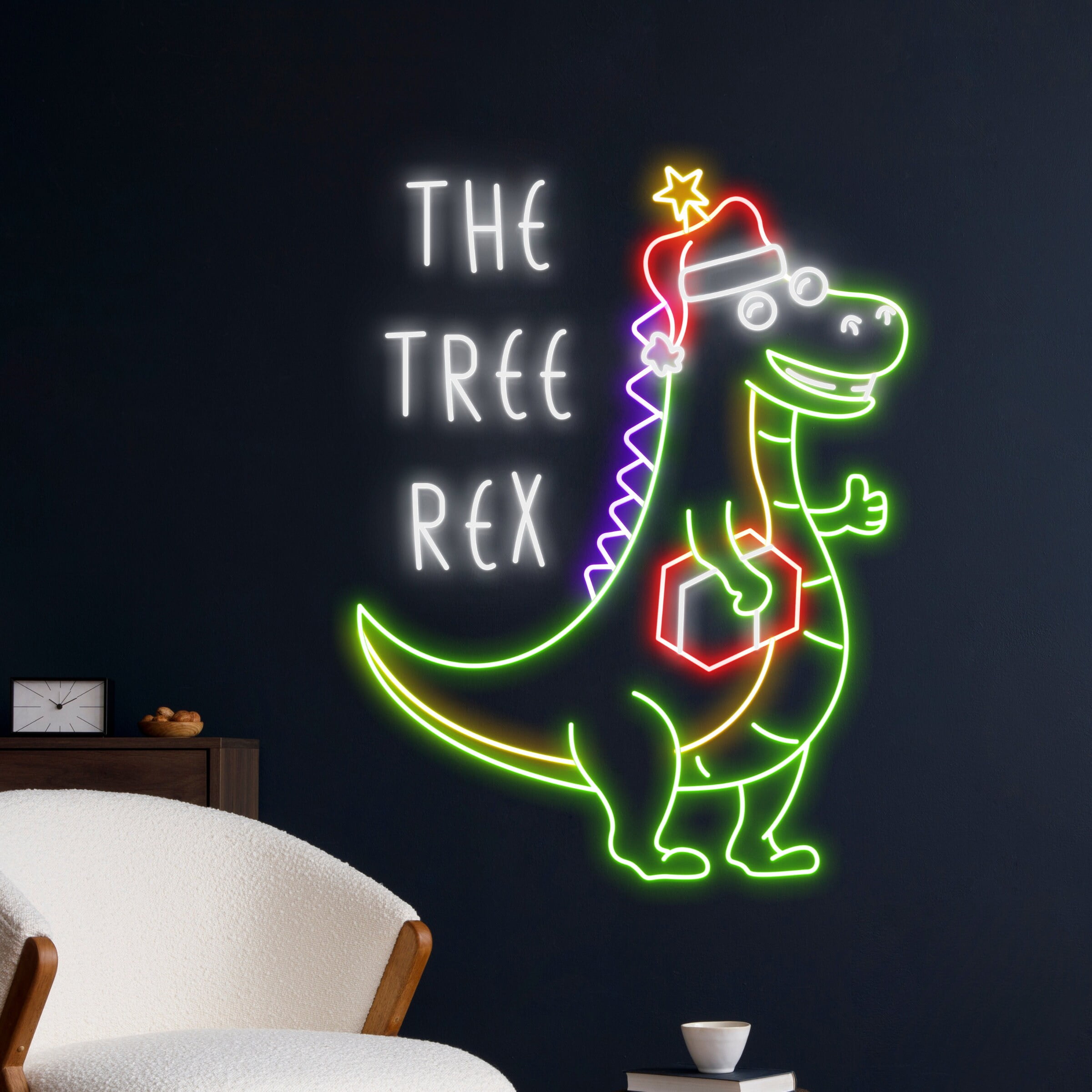 Handmadetneonsign The Tree Rex Neon Sign, Merry Christmas Tree Dinosaur ...