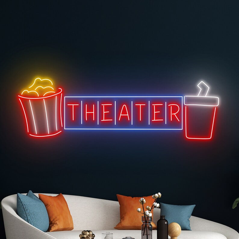 Handmadetneonsign Theater Neon Sign, Theater Popcorn And Coke LED Art ...