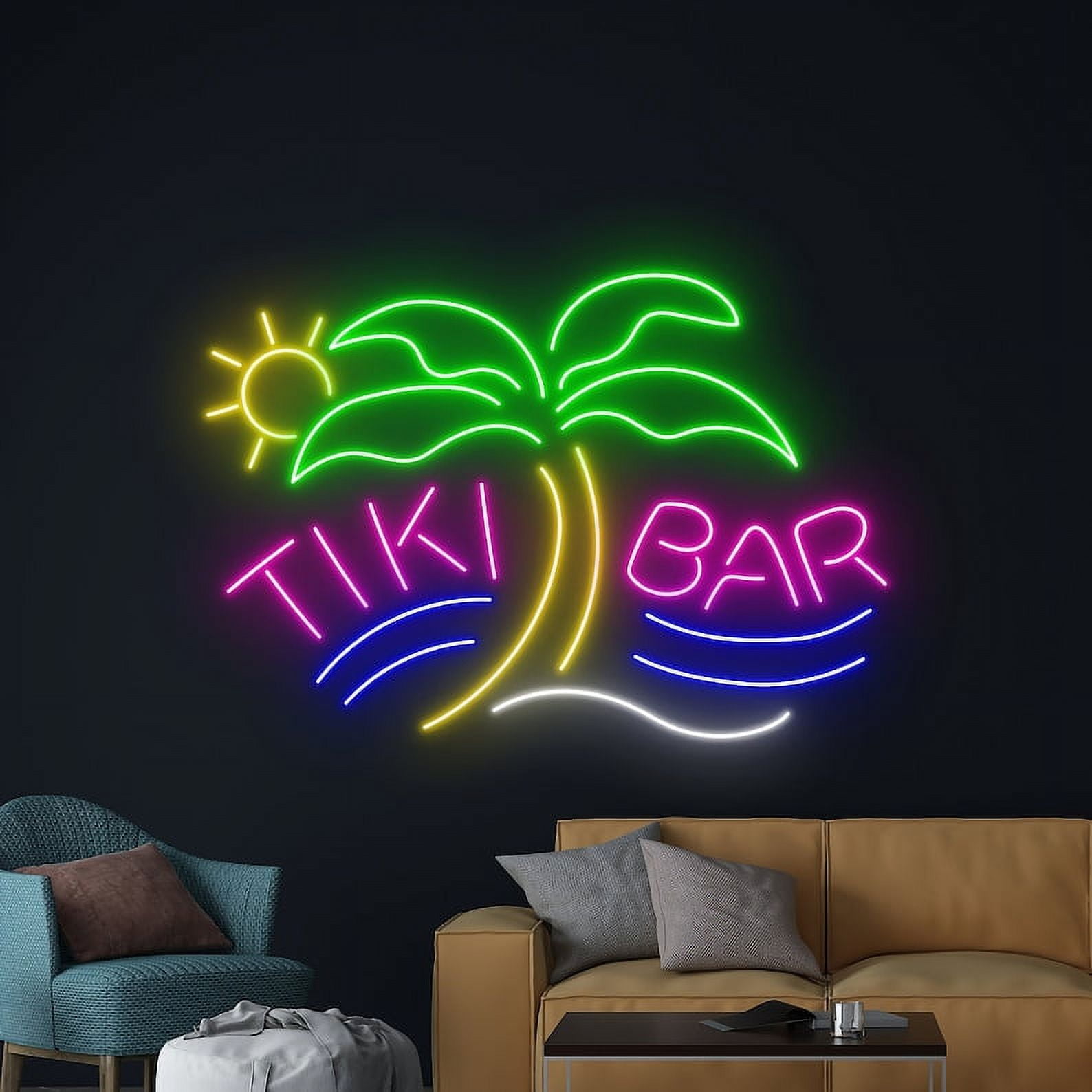 Handmadetneonsign Tiki Bar Neon Sign, Tiki Bar Palm Tree Neon Art Decor ...