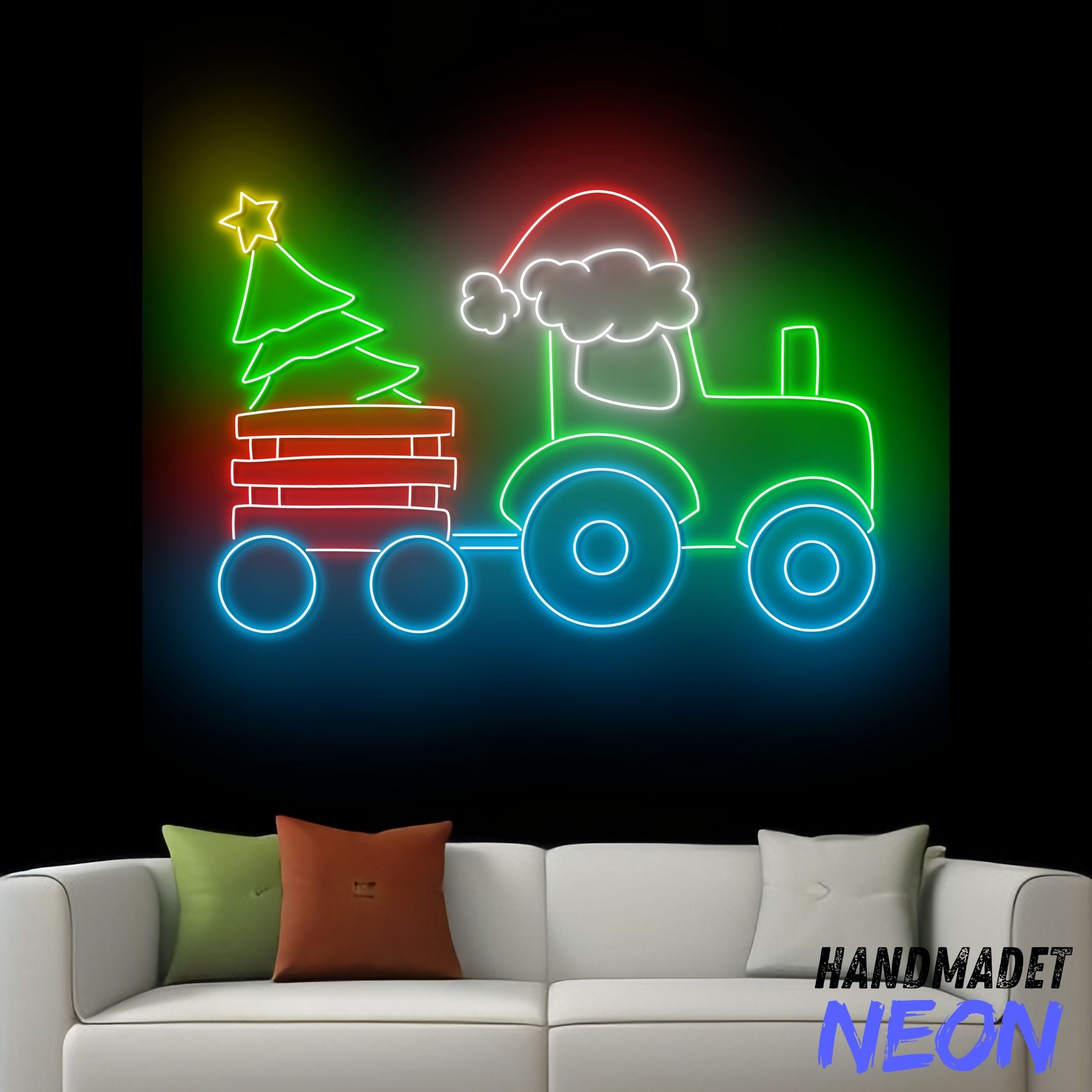 Handmadetneonsign Tractor Christmas Neon Sign, Christmas Farm Tractor ...