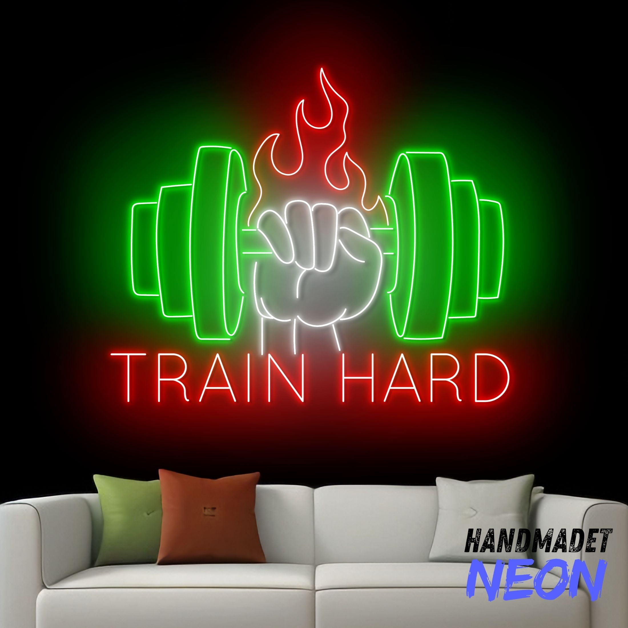 Handmadetneonsign Train Hard Gym Neon Sign, Dumbbell Led Sign, Home Gym ...