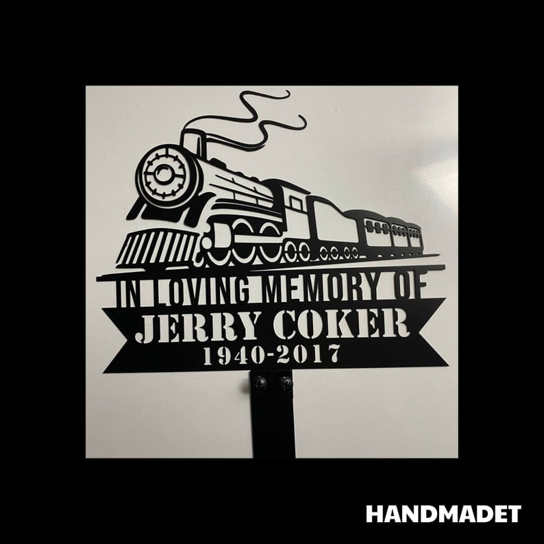 Handmadetneonsign Train Memorial Metal With Stake, Steam Train Metal ...
