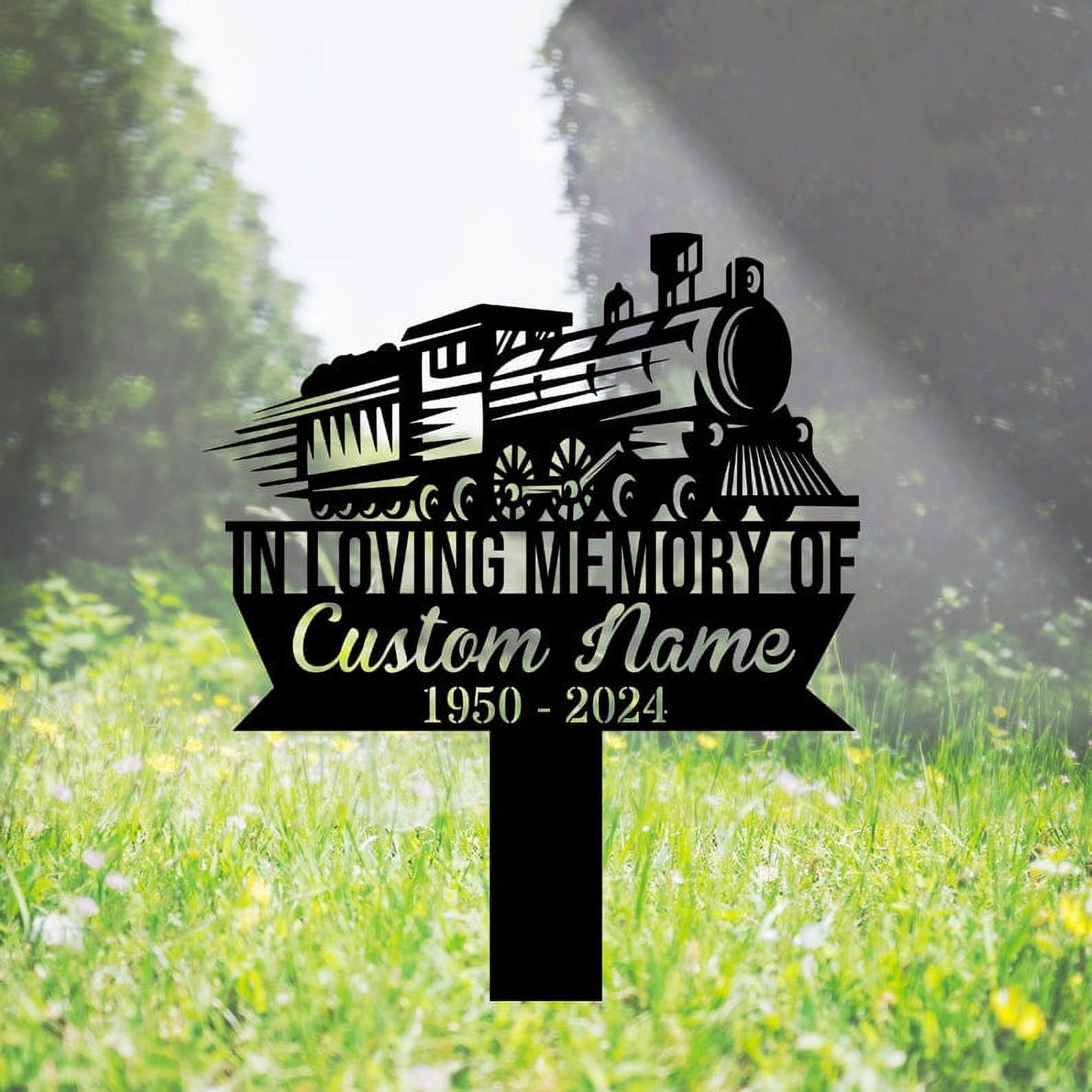 Handmadetneonsign Train Memorial Metal With Stake, Train Metal Name ...