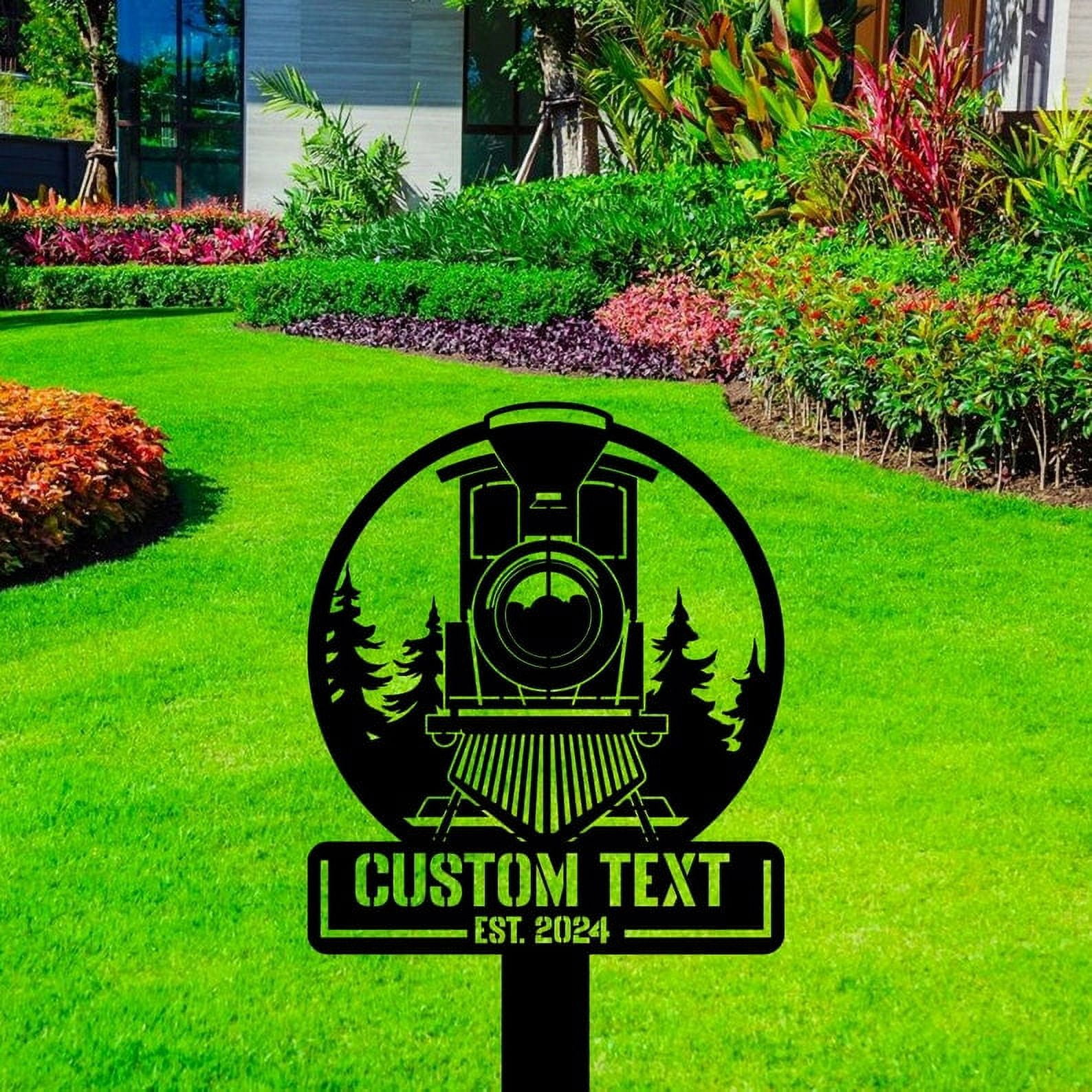 Handmadetneonsign Train Metal With Stake, Train Metal Name Sign Stake ...