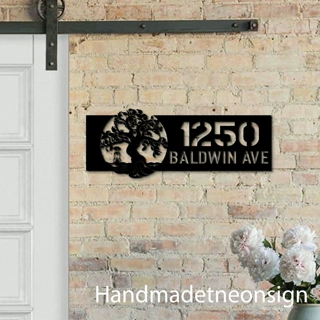 Handmadetneonsign Tree Of Life With Dog House Number, Village Home ...