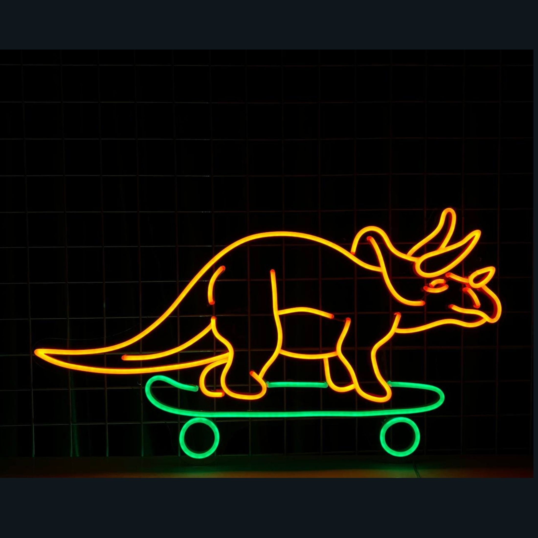 Handmadetneonsign Triceratops Dinosaur Skateboarding Neon Sign ...