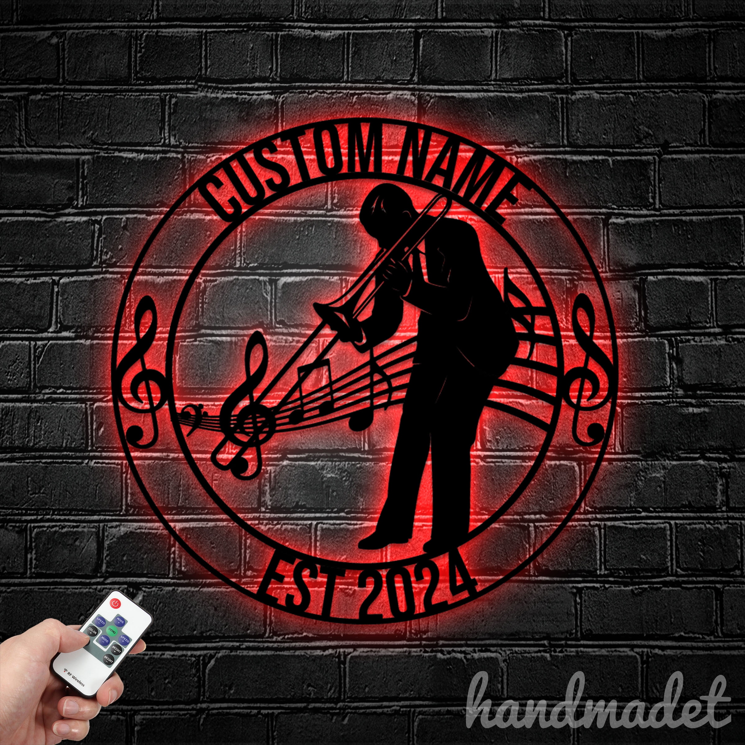 Handmadetneonsign Trombone Player Metal Wall Art Light, Trombone Metal Sign Wall Decor, Music ...