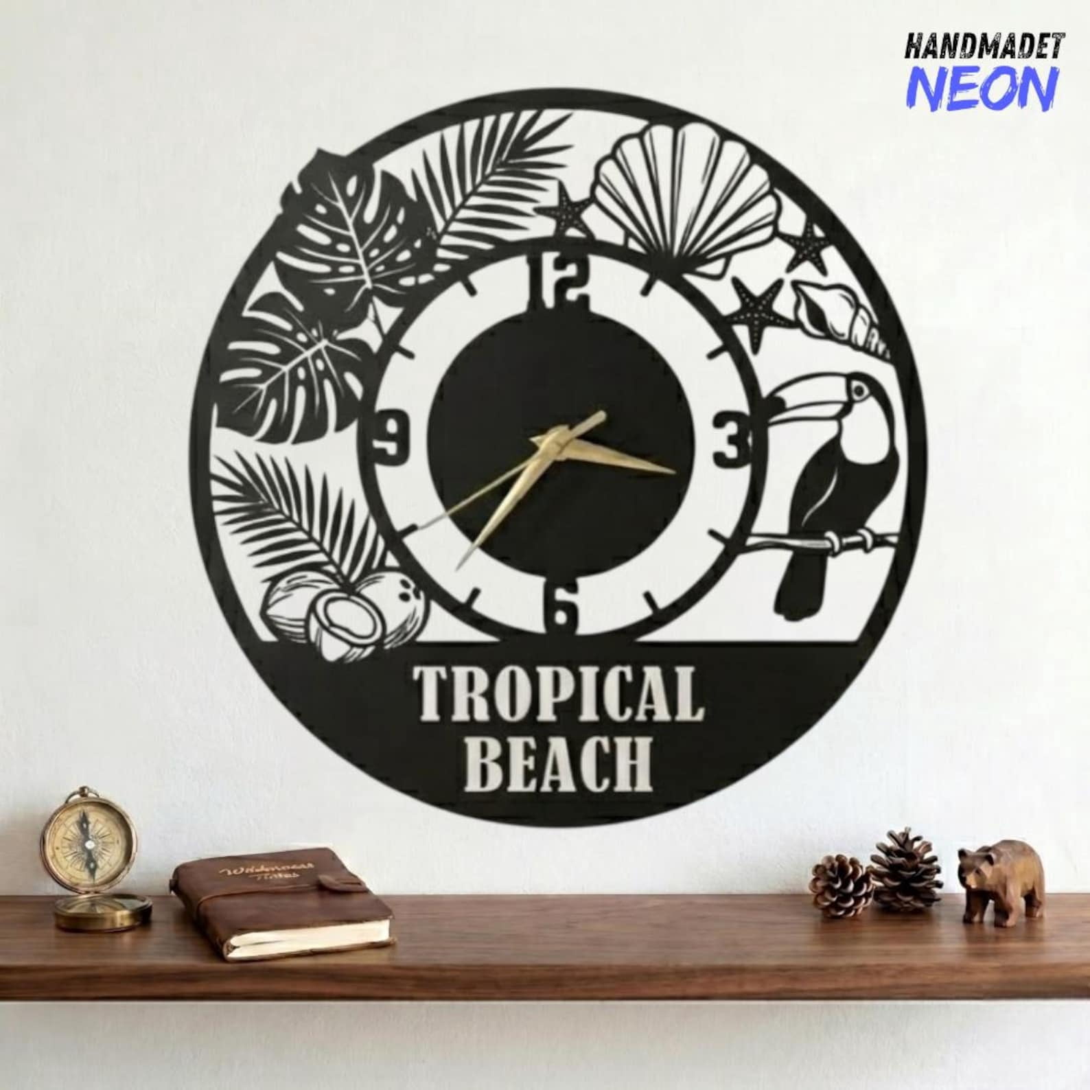 Handmadetneonsign Tropical Beach Metal Wall Clock, Toucan Bird Wall Art ...