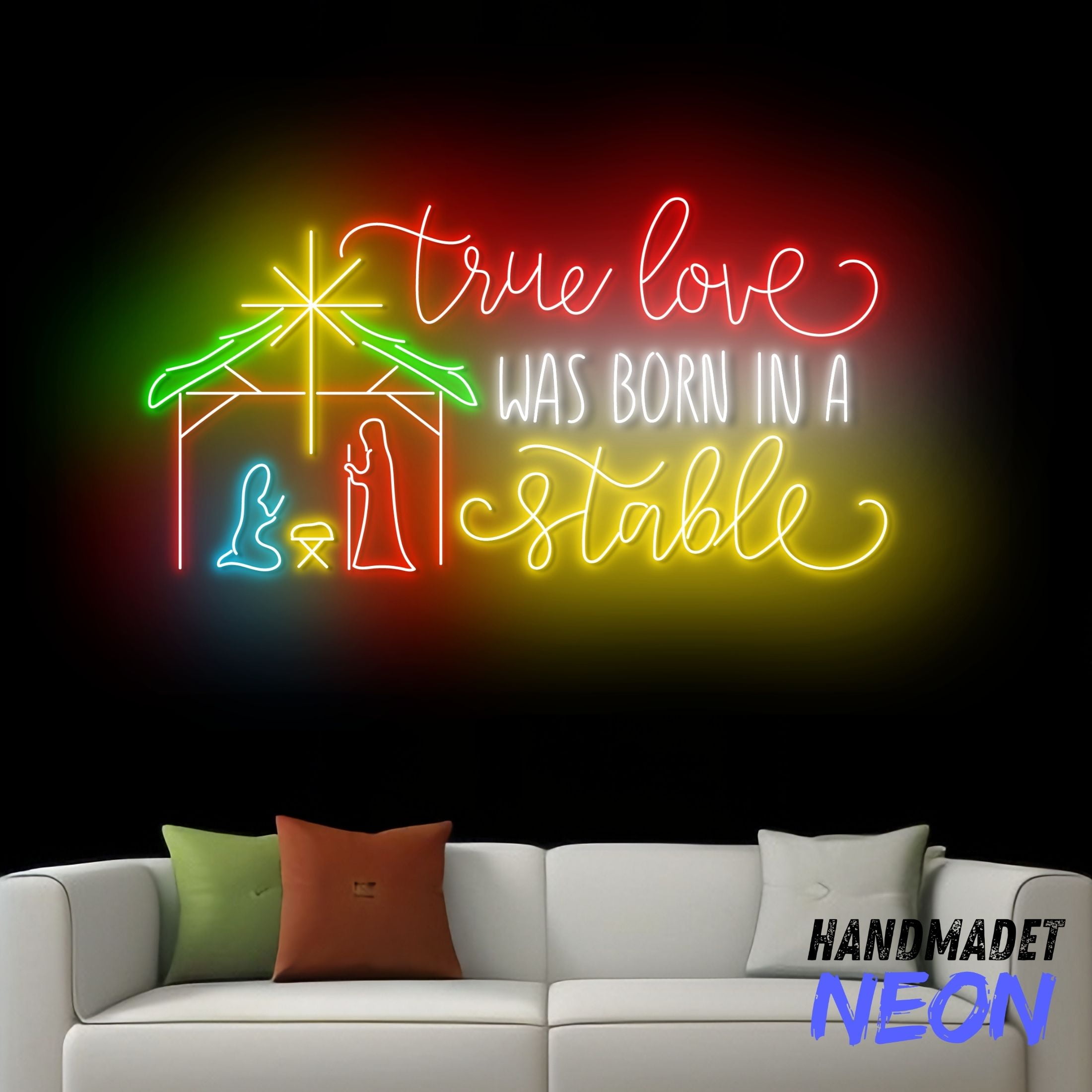 Handmadetneonsign True Love Was Born In A Stable Neon Sign, Christmas ...