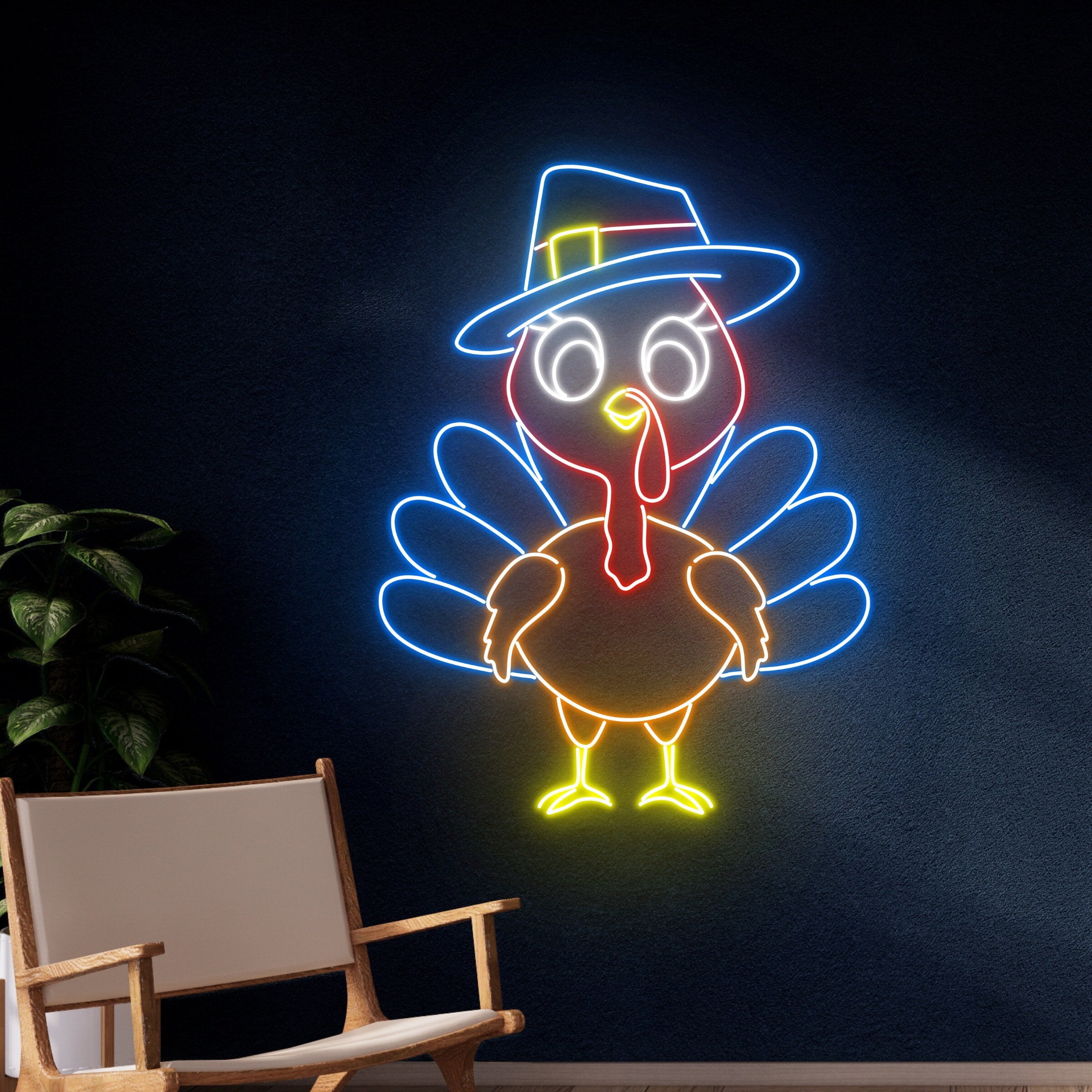 Handmadetneonsign Turkey Hat Neon Sign, Thanksgiving Turkey LED Light ...