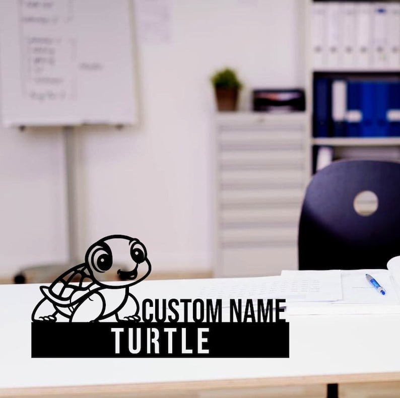 Handmadetneonsign Turtle Animal Metal Nameplate, Turtle Desk Nameplate ...