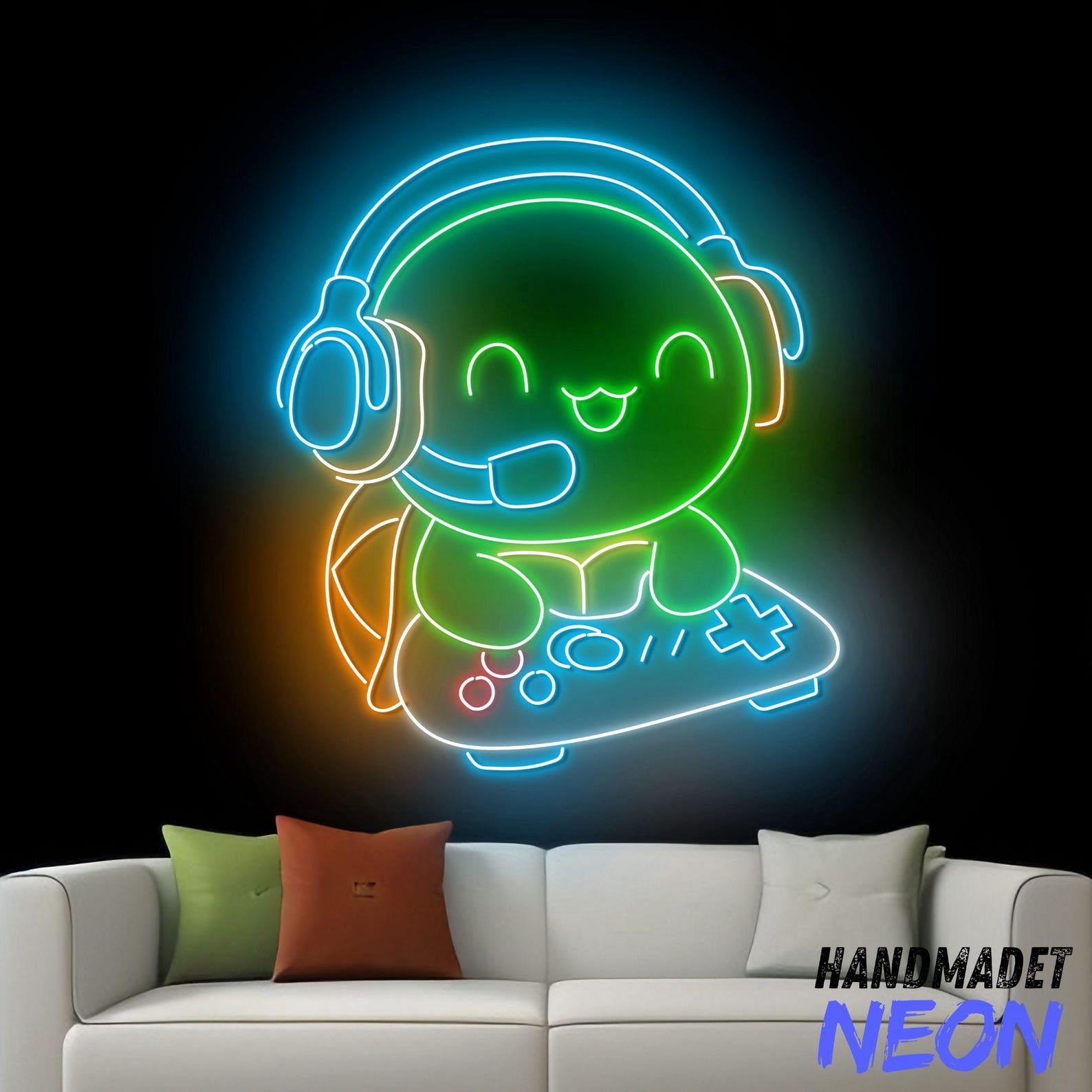 Handmadetneonsign Turtle Playing Game Neon Sign Funny Turtle Wall Art ...