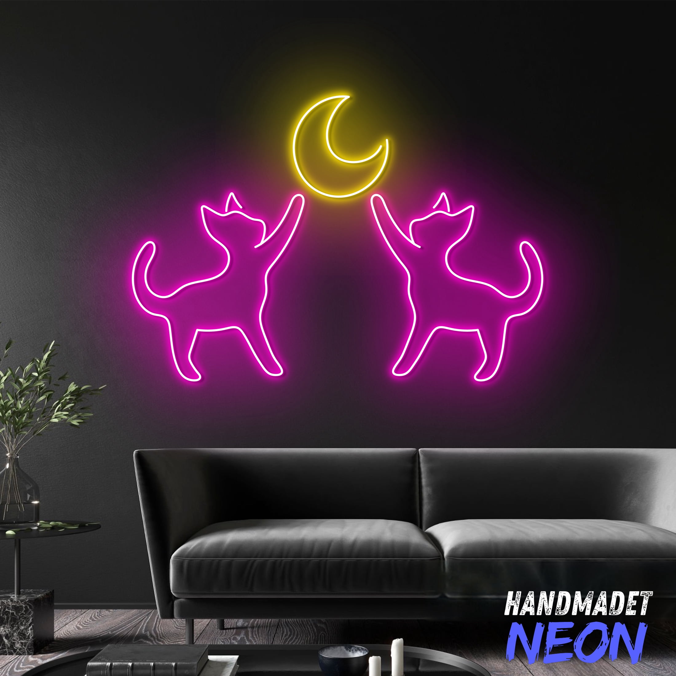 Handmadetneonsign Two Cats Neon Sign, Cozy Led Light For Bedroom ...