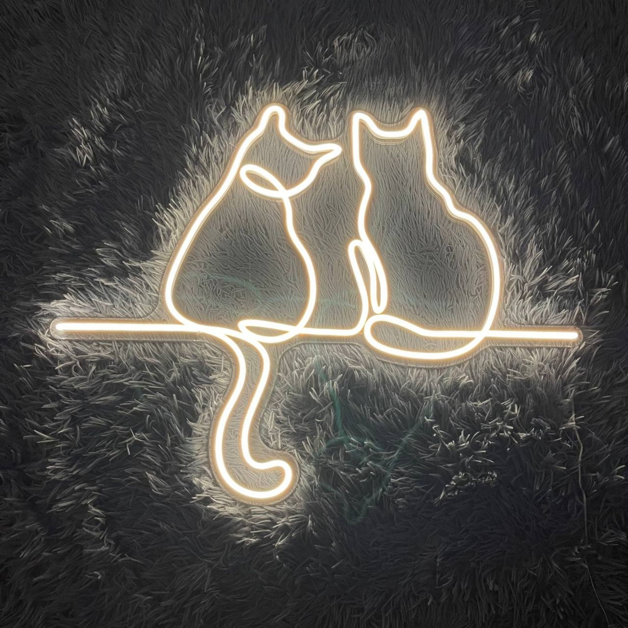 Handmadetneonsign Two Happy Cats Silhouettes Neon Sign, Cats Spa Wall ...