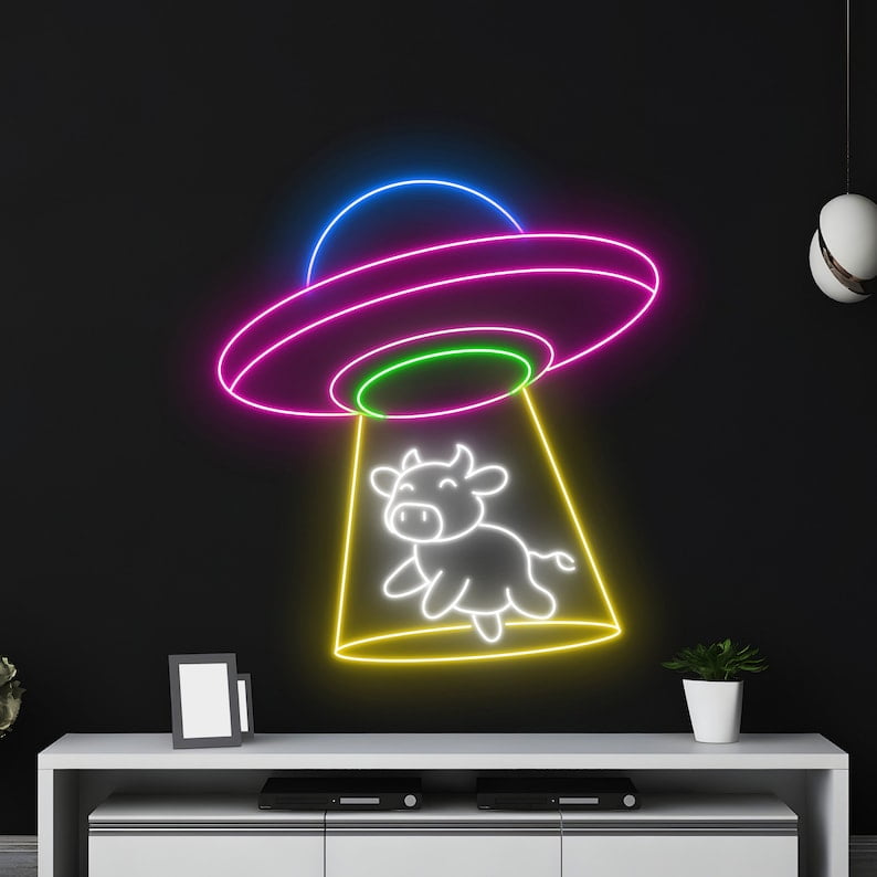 Handmadetneonsign UFO Abduction A Cow Neon Sign, UFO Cow Animal Art ...
