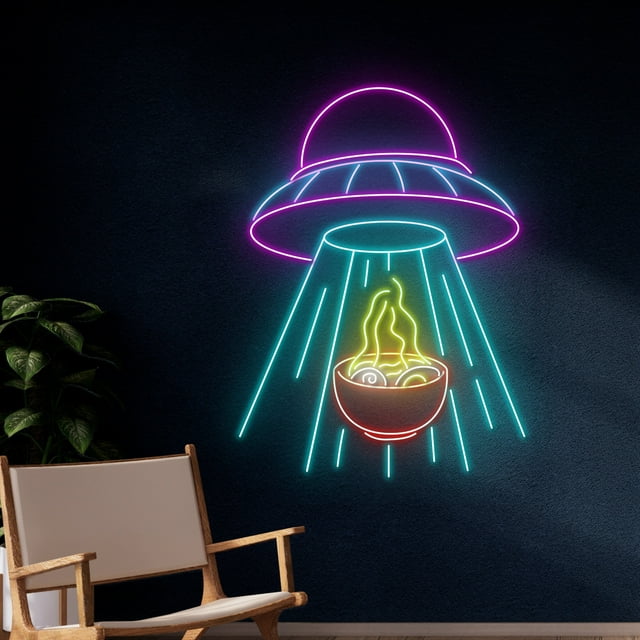 Handmadetneonsign UFO Abduction Ramen Led Sign, UFO Ramen Neon Sign ...