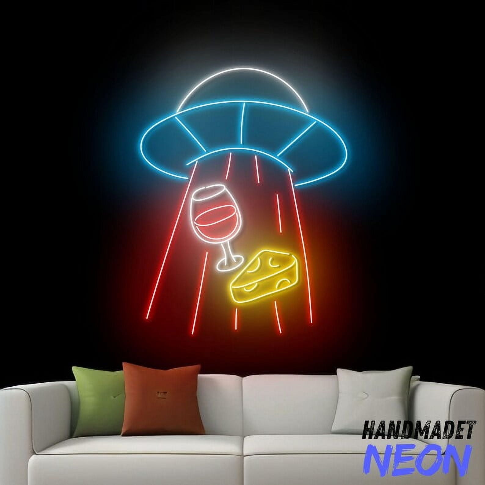 Handmadetneonsign UFO Abduction Wine Cheese Neon Sign, Wine Cheese Ufo ...