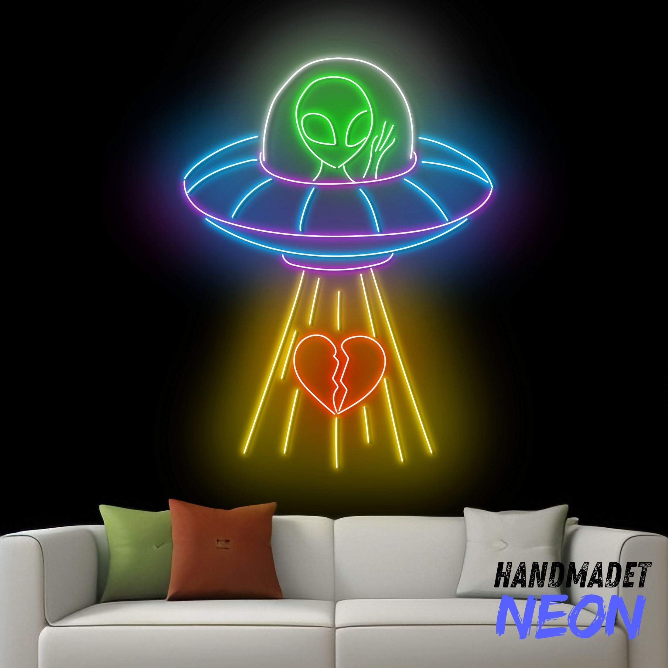 Handmadetneonsign UFO Alien With A Cracked Heart Neon Sign, Alien UFO ...