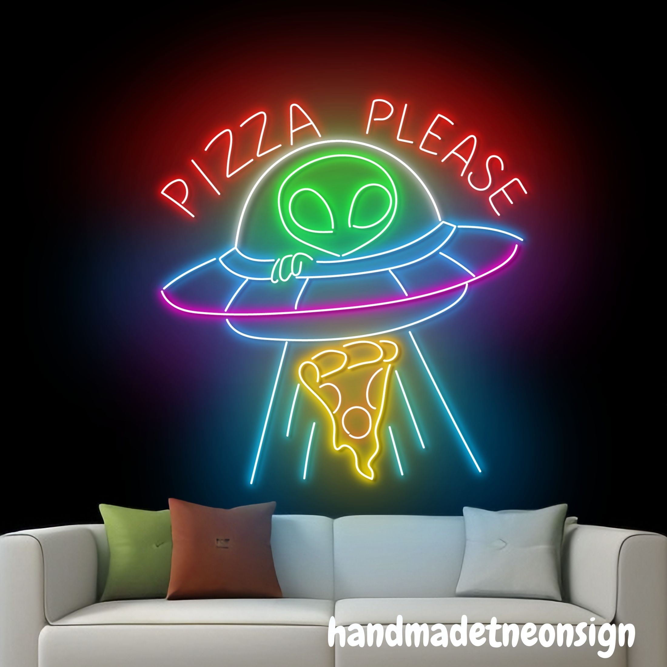 Handmadetneonsign UFO Pizza Neon Sign, Pizza Led light, Pizza Store ...